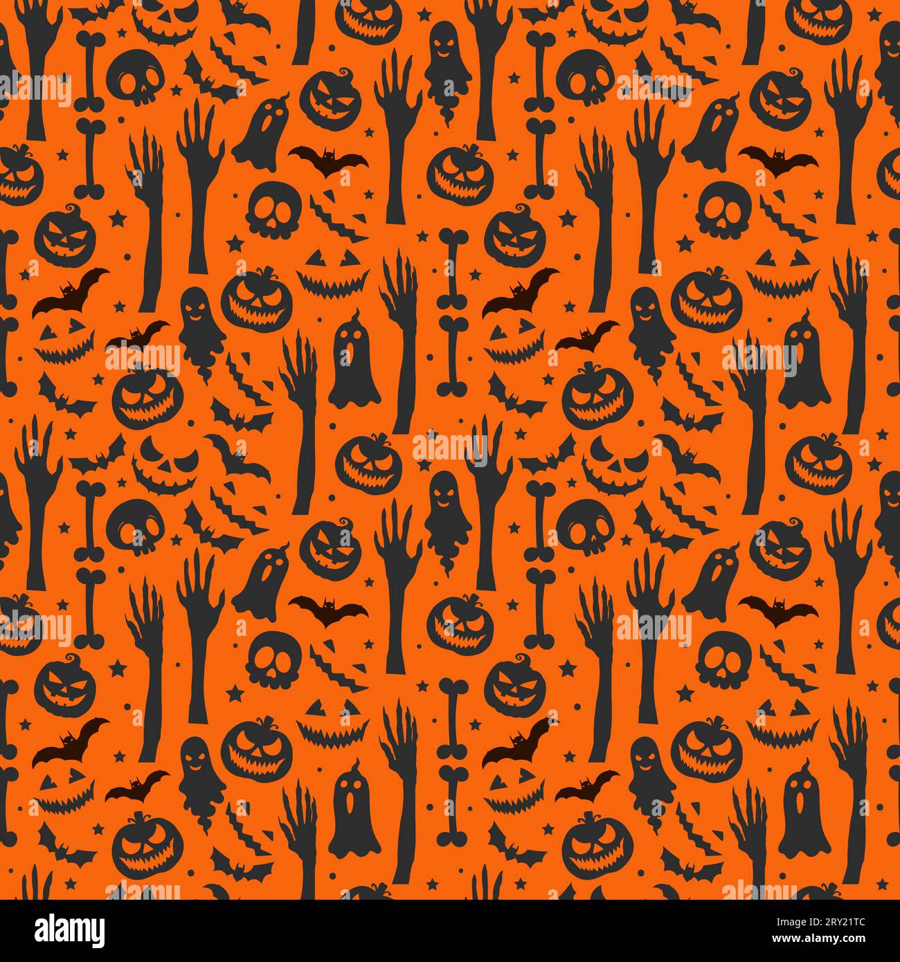 Happy halloween seamless pattern background design with pumpkins flying bats scary face ghost ...