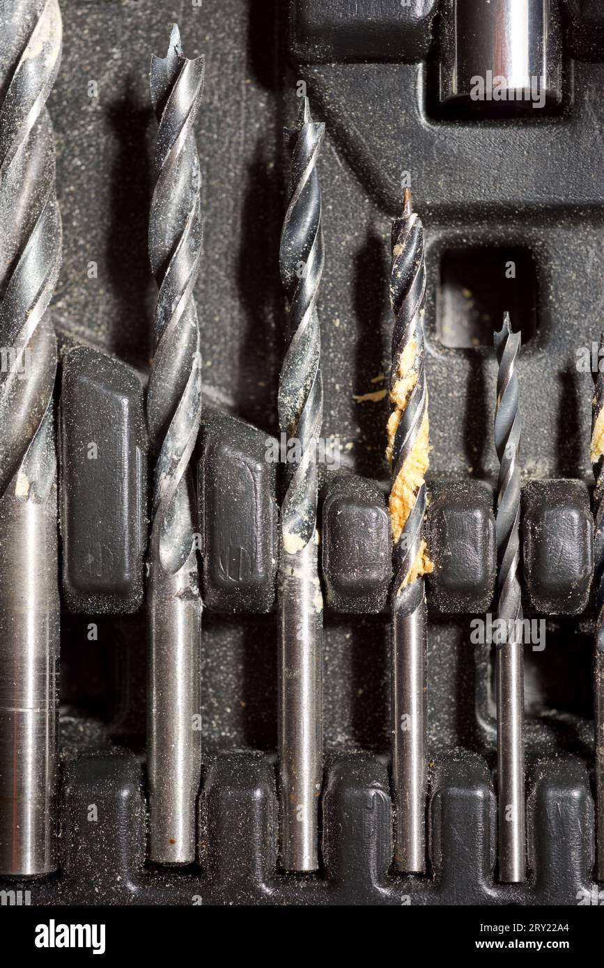 Close up of a group of drill bits for drilling holes in wood Stock ...