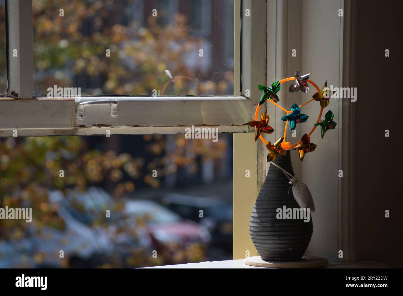 Colorful pinwheel in the vase on the open window Stock Photo - Alamy
