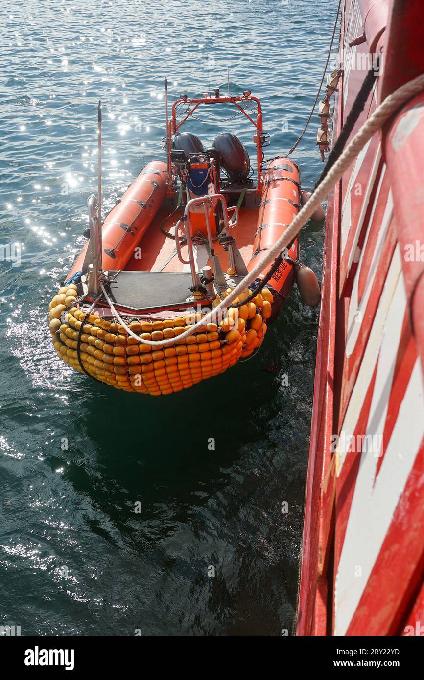 View of a rescue ship from the humanitarian and rescue ship Ocean ...