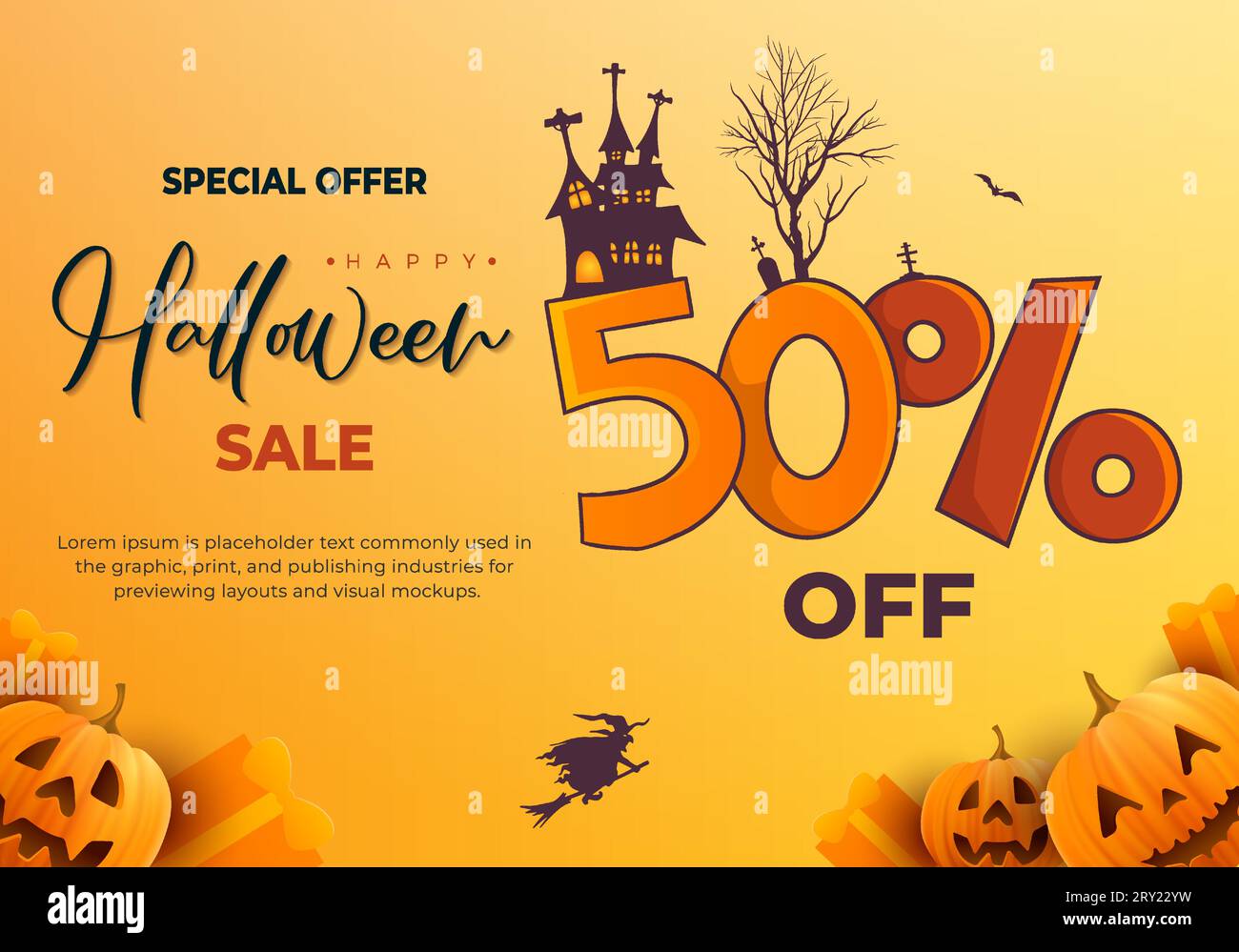 Happy halloween sale banner background with haunted house realistic ...