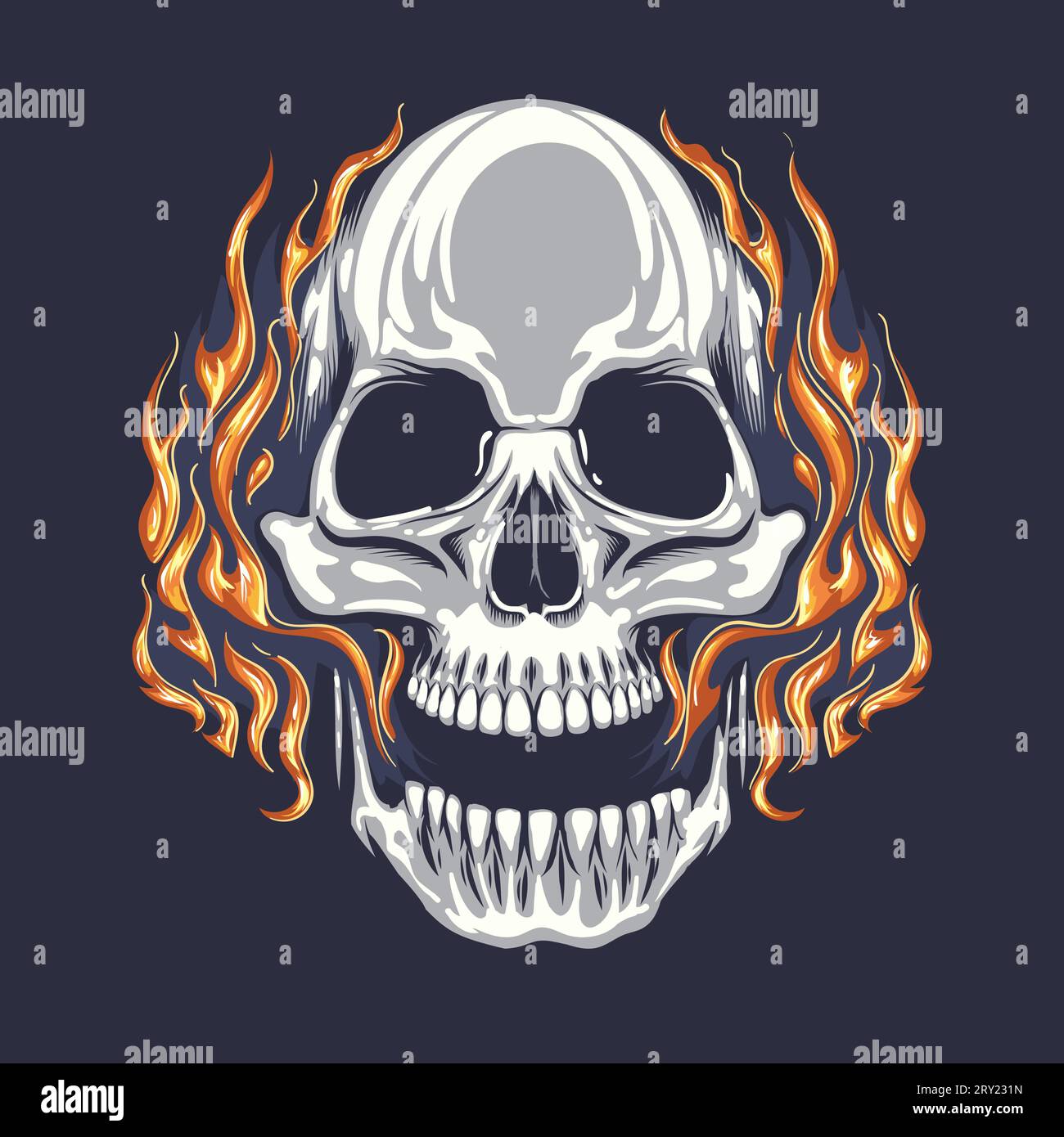Colored Skull in tips of Flames isolated on Black Background. Vector ...