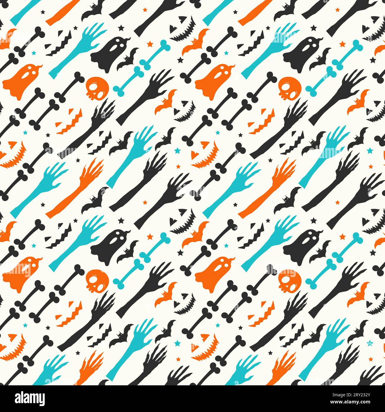 Halloween colorful seamless flat pattern with pumpkins flying bats ...