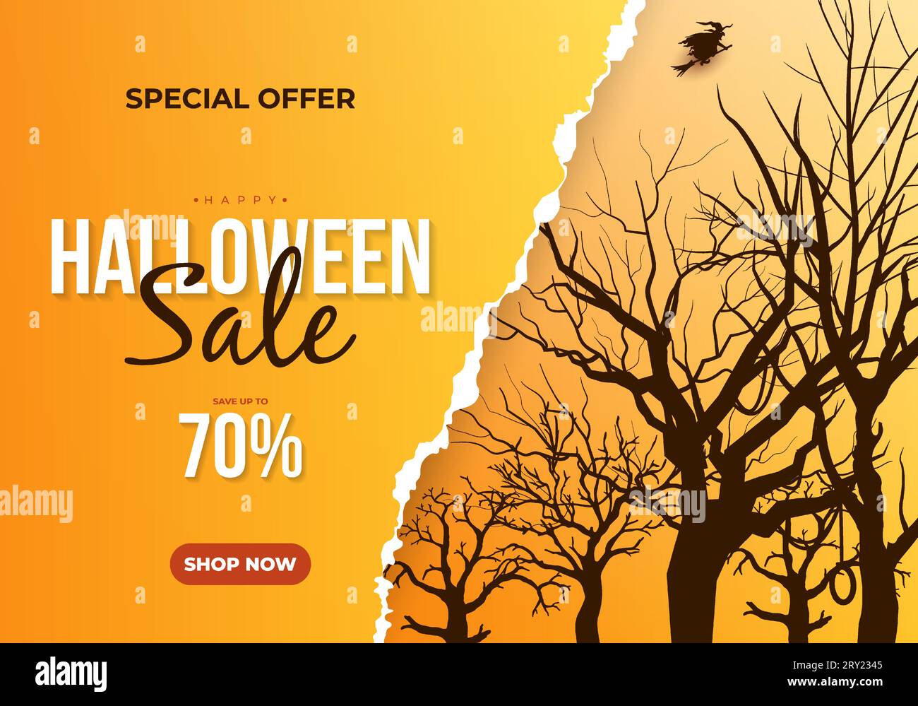 Halloween torn paper horizontal banner template for promotion with ...