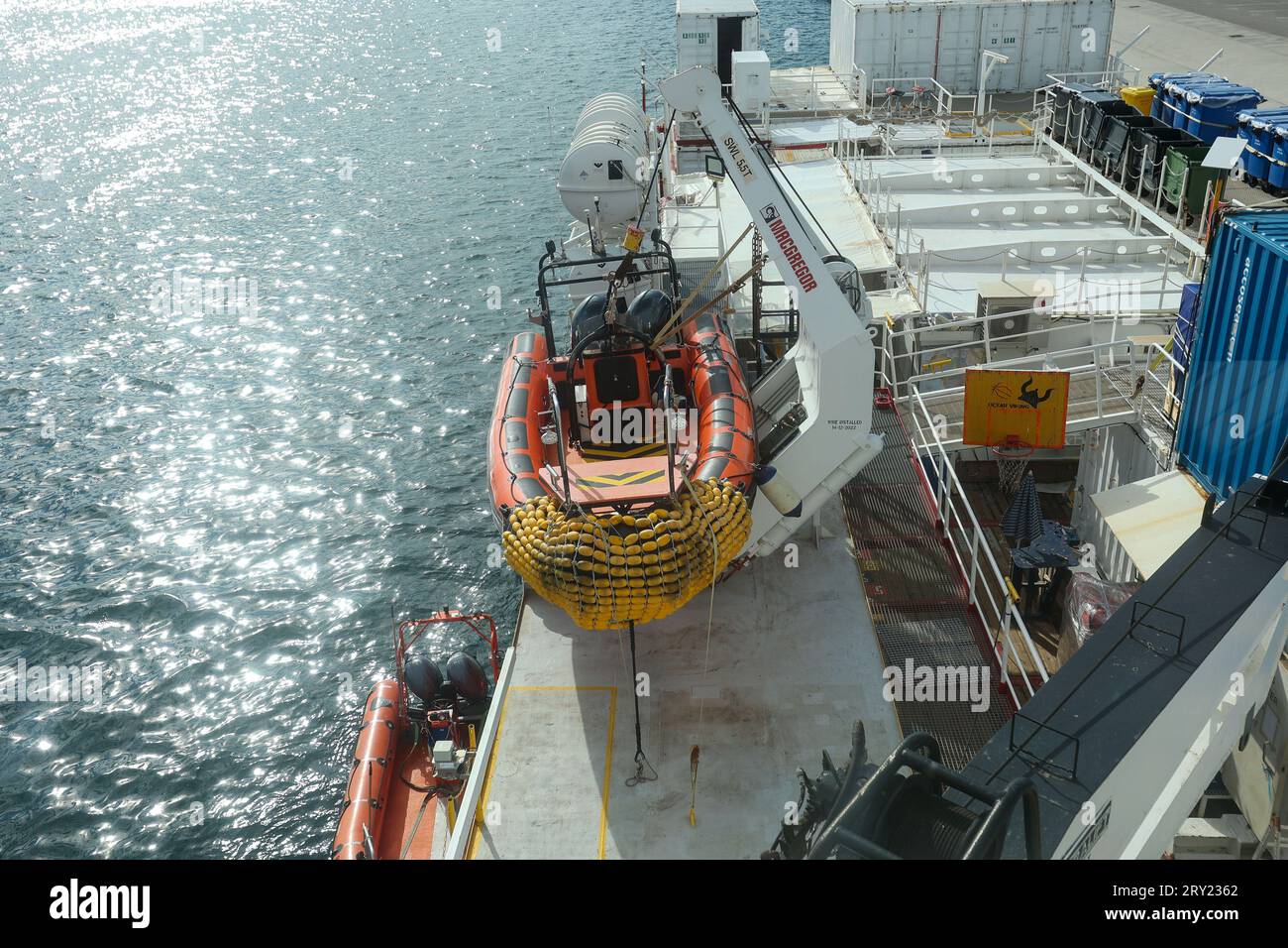 View of a rescue ship from the humanitarian and rescue ship Ocean ...