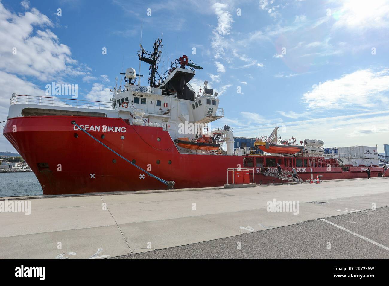 A view of the humanitarian and rescue ship Ocean Viking calling at the ...
