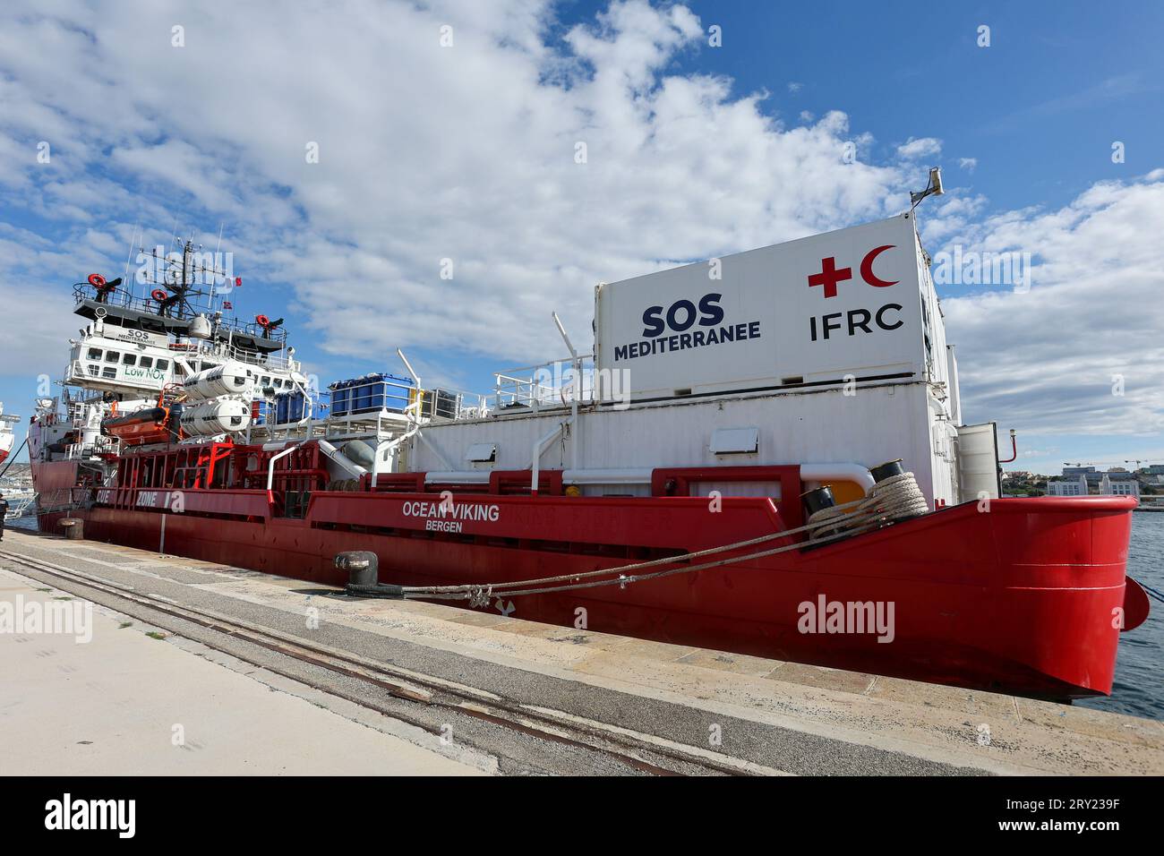 A view of the humanitarian and rescue ship Ocean Viking calling at the ...