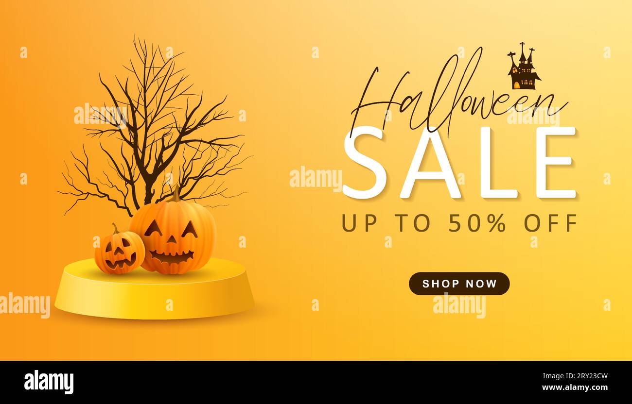 Happy halloween sale background with a product display podium and ...