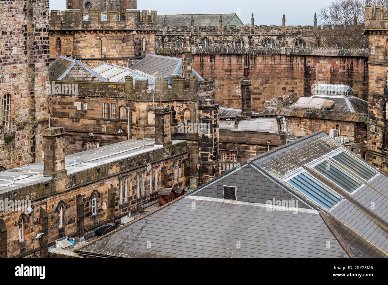 Inside the medieval walls of the old prison of Lancaster Castle ...