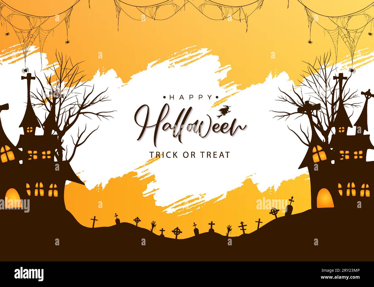Happy halloween background illustration with grunge brush stroke and ...