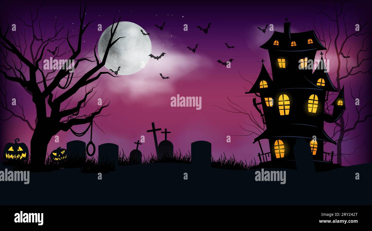 Happy halloween banner or party invitation background with spooky ...