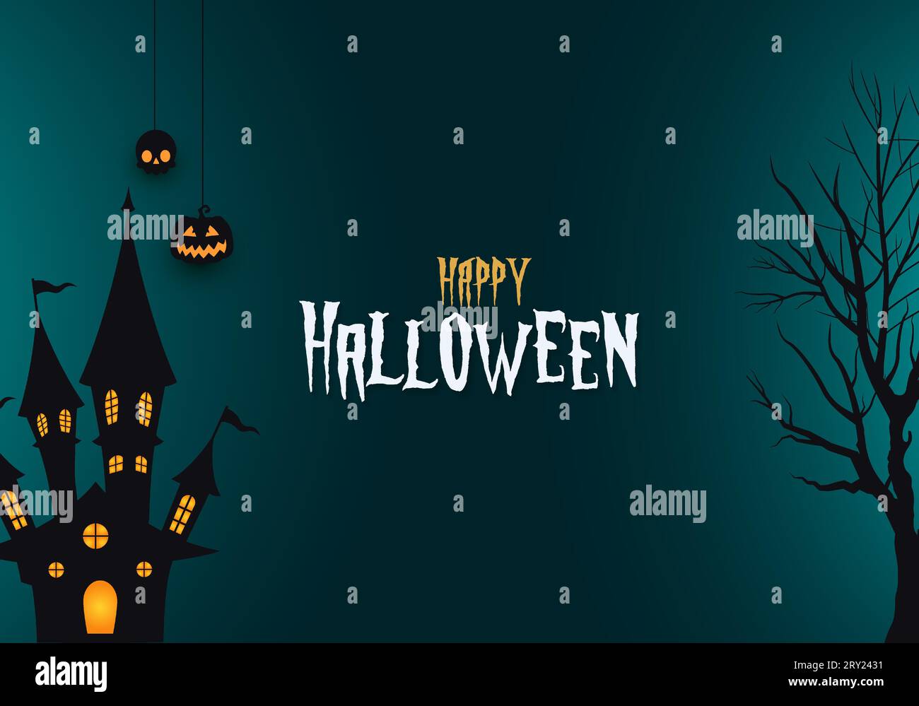 Happy halloween night background with creepy halloween tree and haunted ...