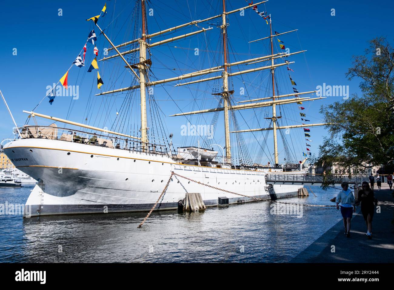 The AF Chapman steel hull tall ship Youth Hostel moored on Skeppsholmen ...