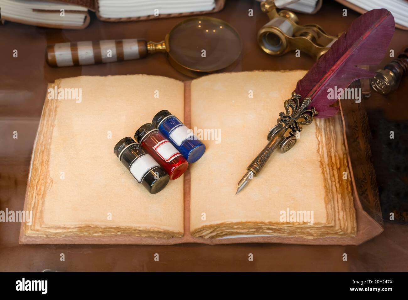 Writing and writing tools in ancient times with ink, feather pen and ...