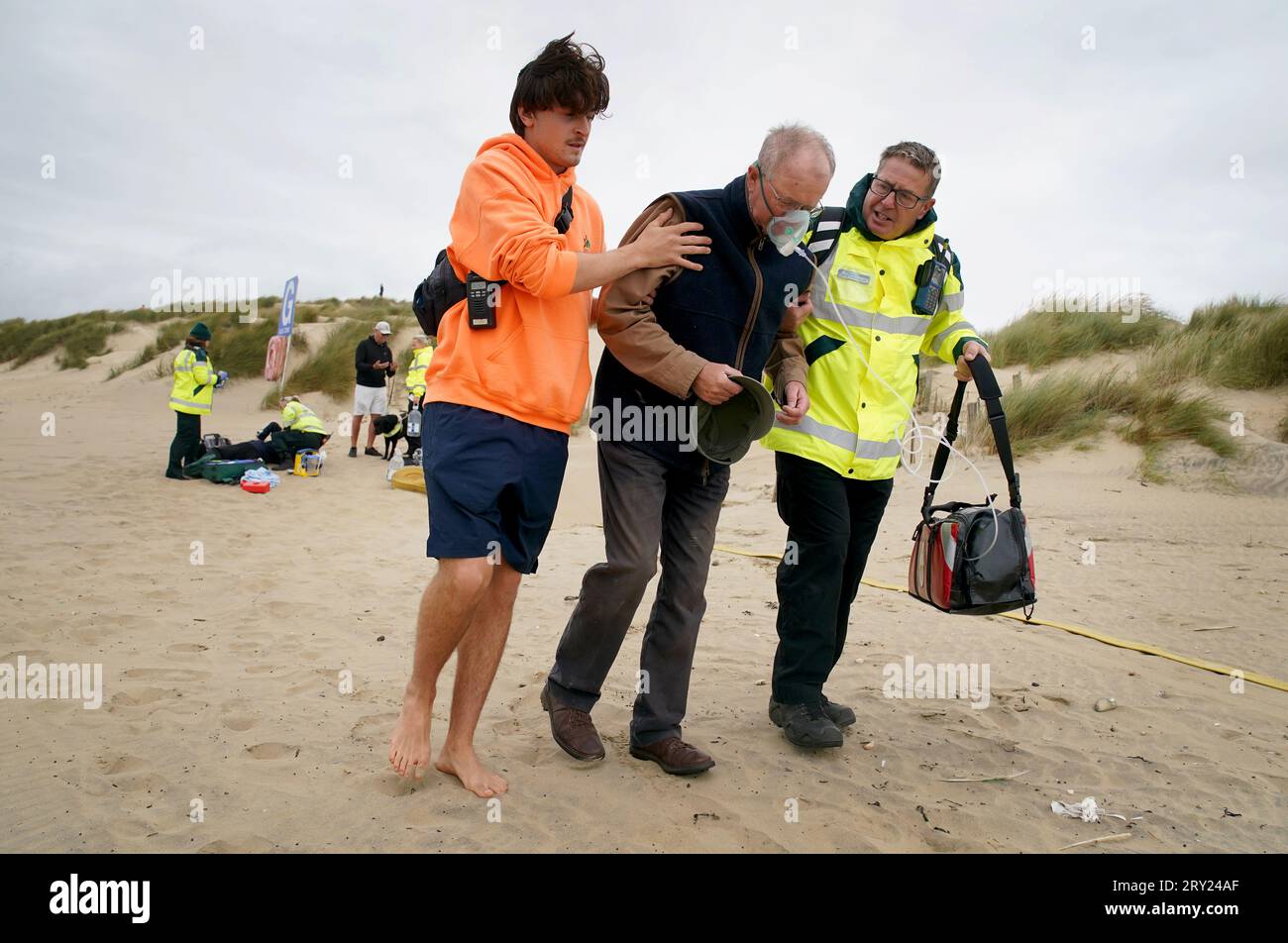 Emergency response crews at work during a multi-agency exercise to test ...