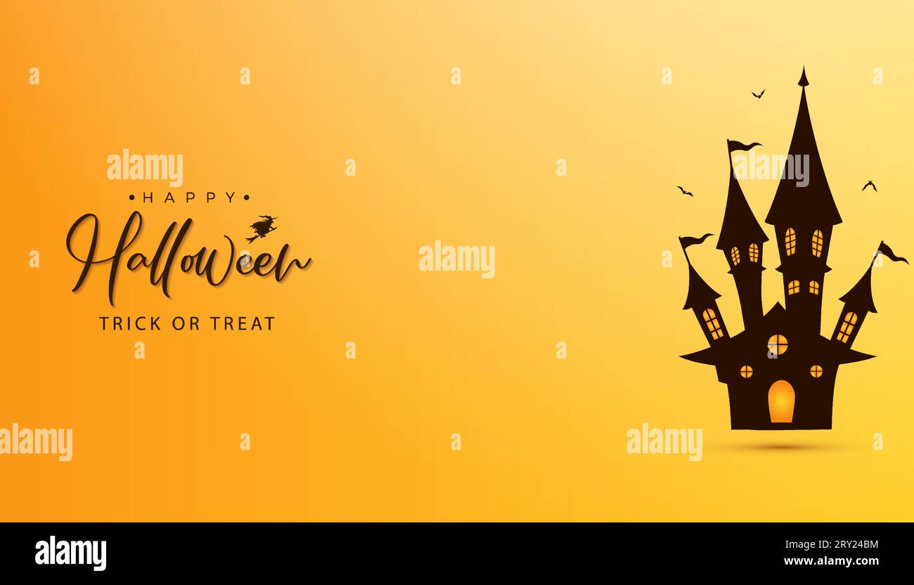 Halloween yellow banner background with halloween wish text and cute ...