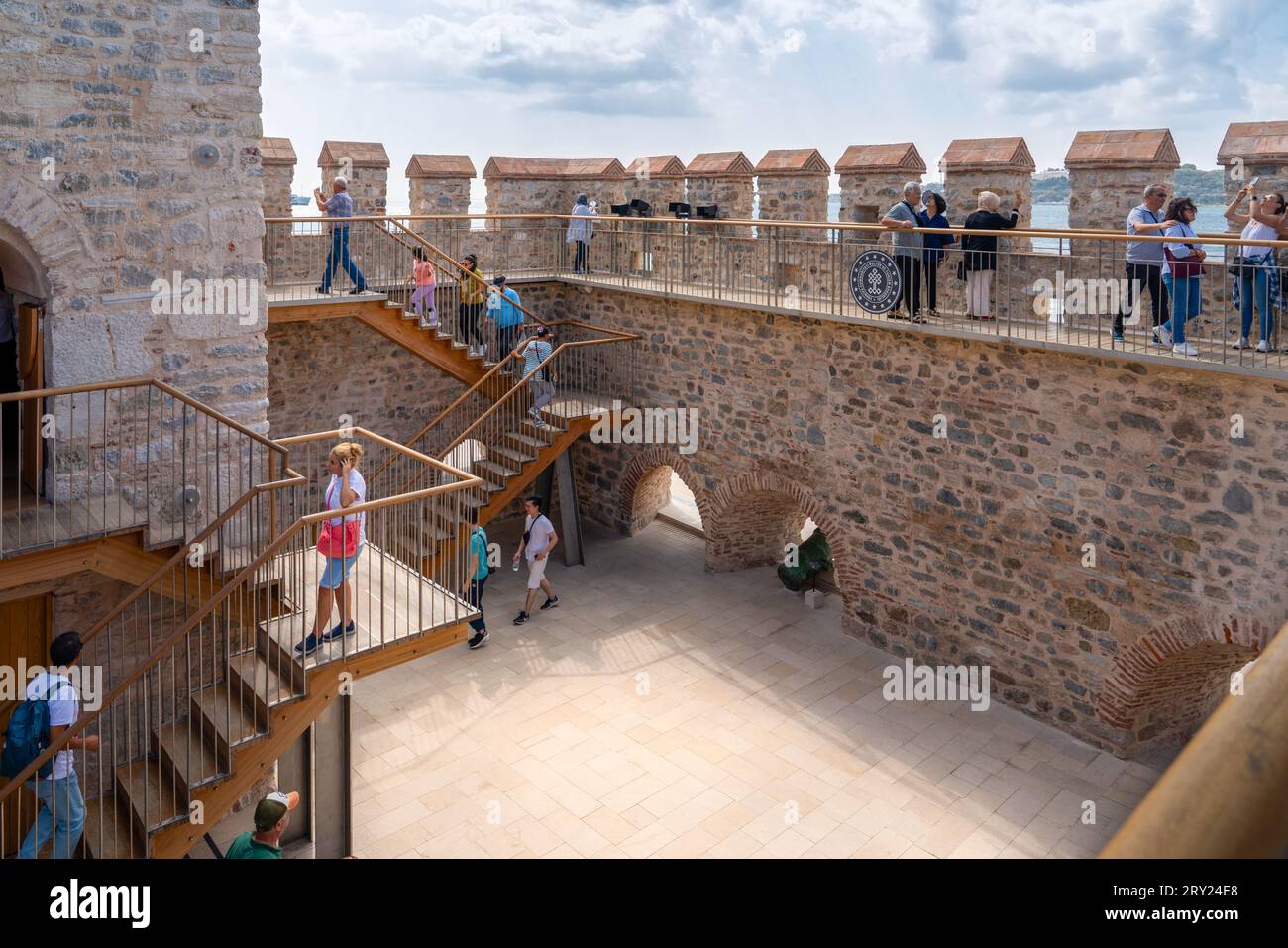 Istanbul, Turkey - September 17, 2023: Tourists visiting the interior of the Maiden's Tower ...