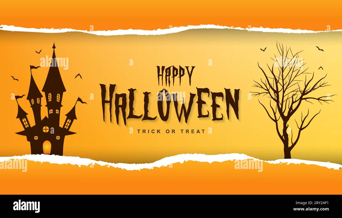 Happy halloween banner torn paper effect background illustration with ...