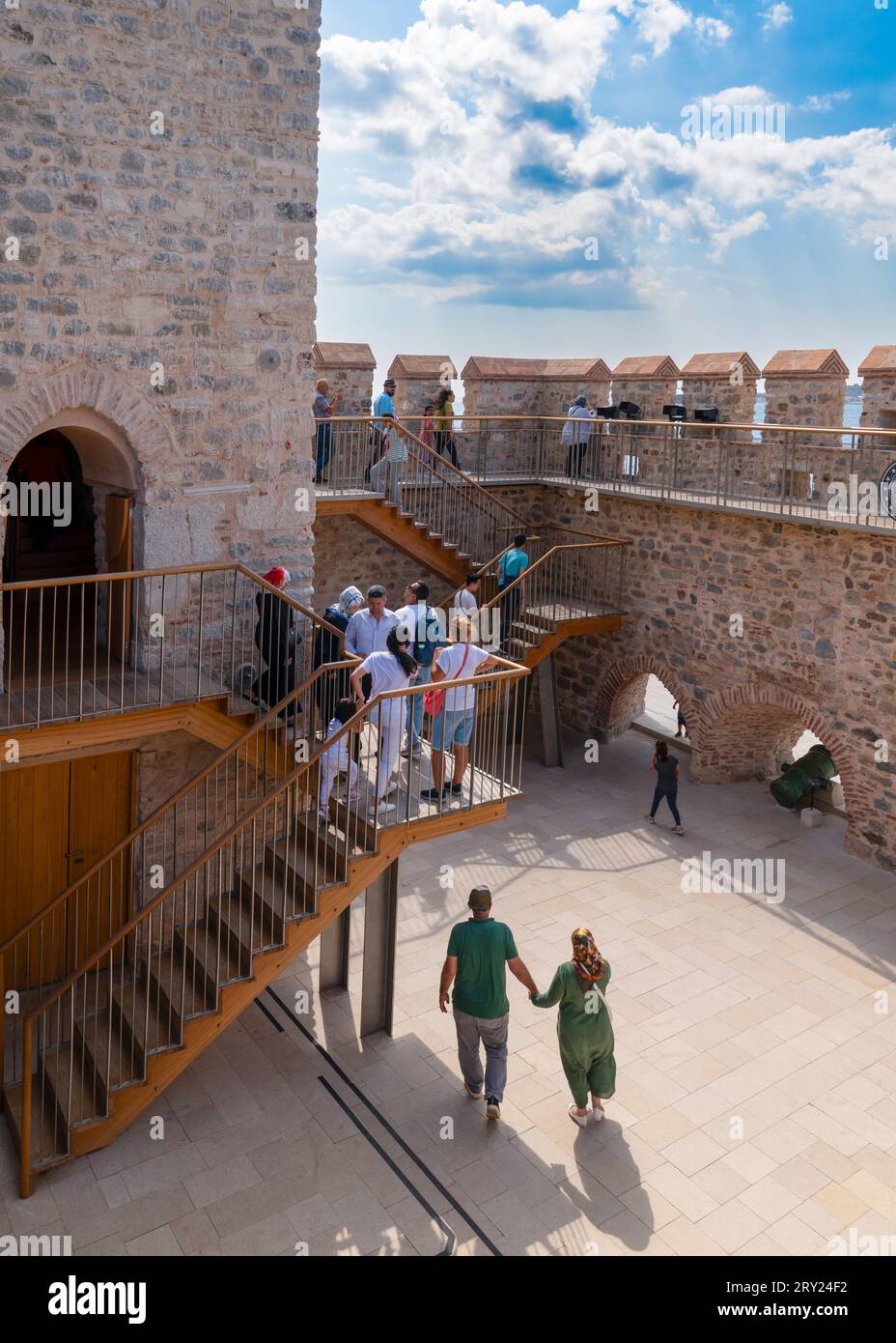Istanbul, Turkey - September 17, 2023: Tourists visiting the interior of the Maiden's Tower ...