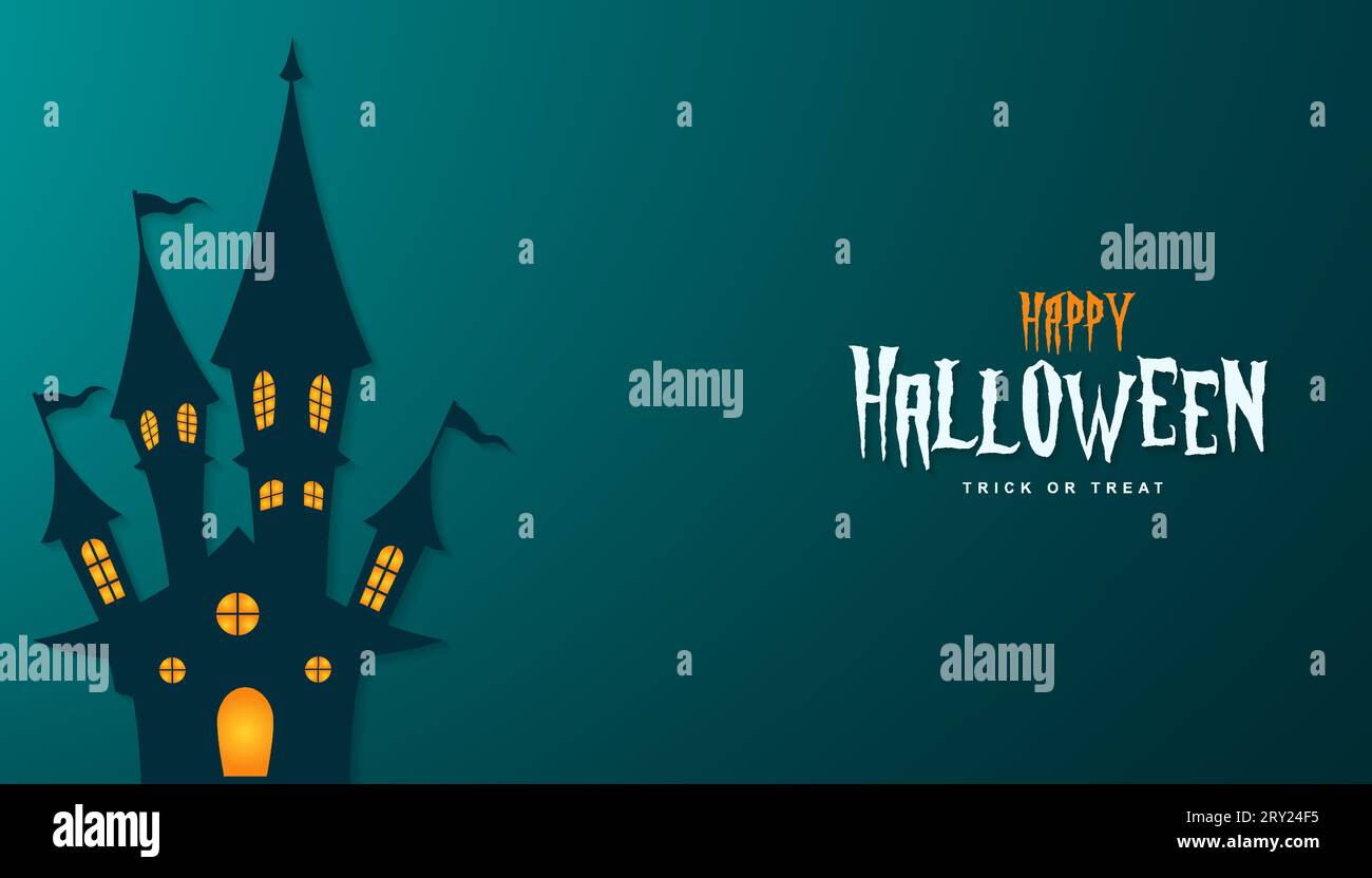 Happy halloween banner illustration with halloween haunted house and ...
