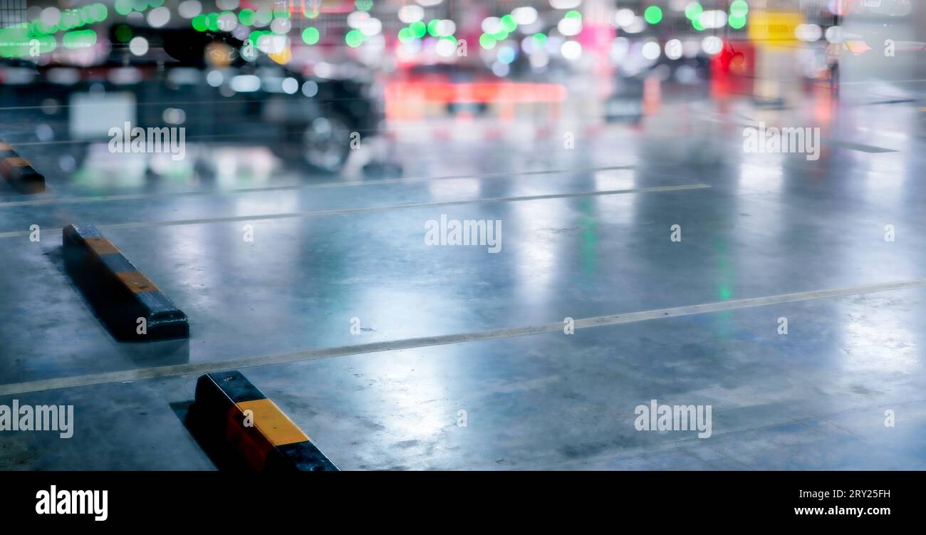 Empty car parking lot in basement of shopping mall. Urban ...
