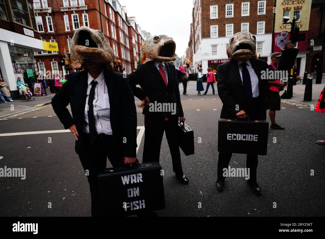 Campaigners from Ocean rebellion take part in a protest outside the ...