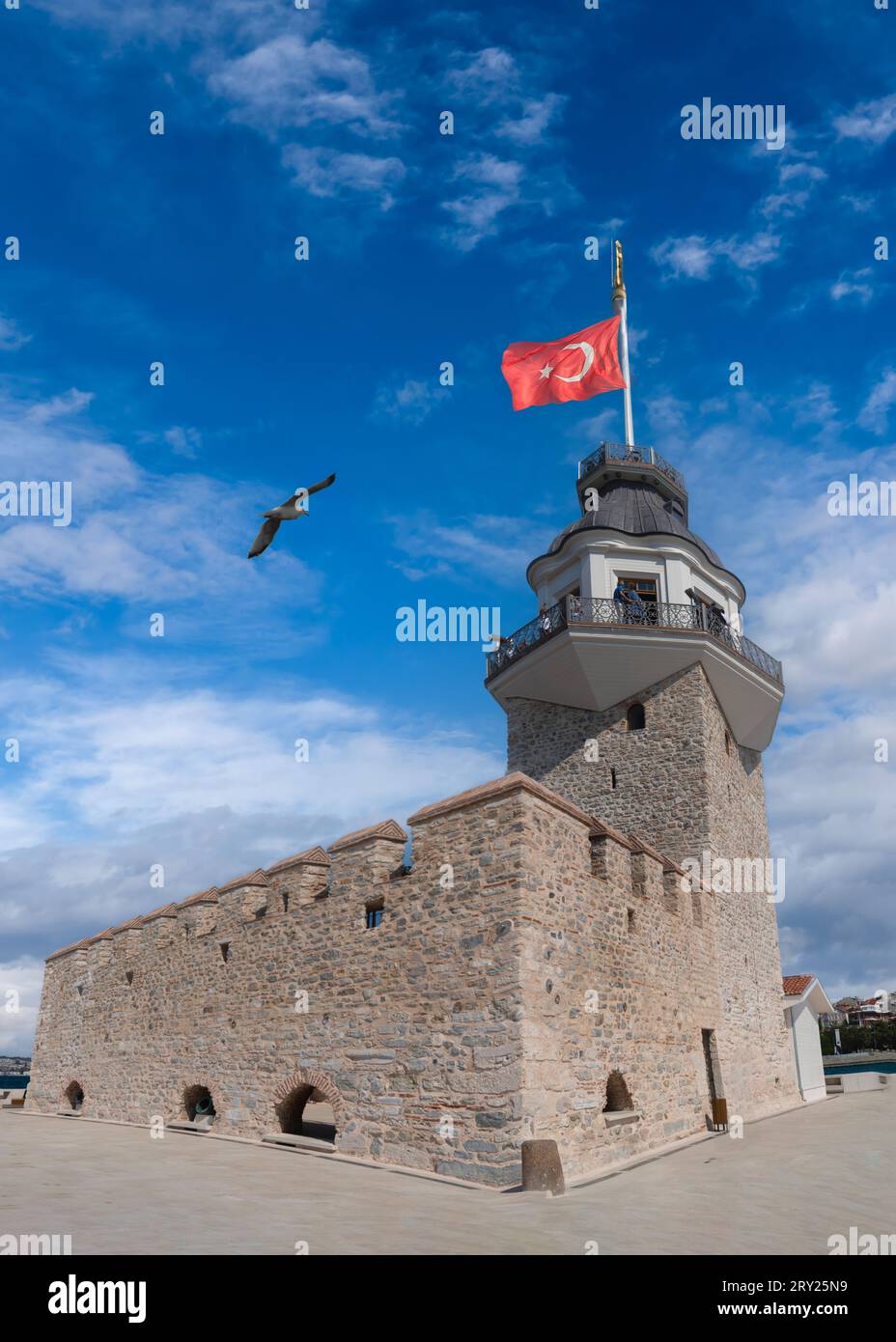 Closeup view of Maiden's Tower (Turkish: Kız Kulesi), also known as ...