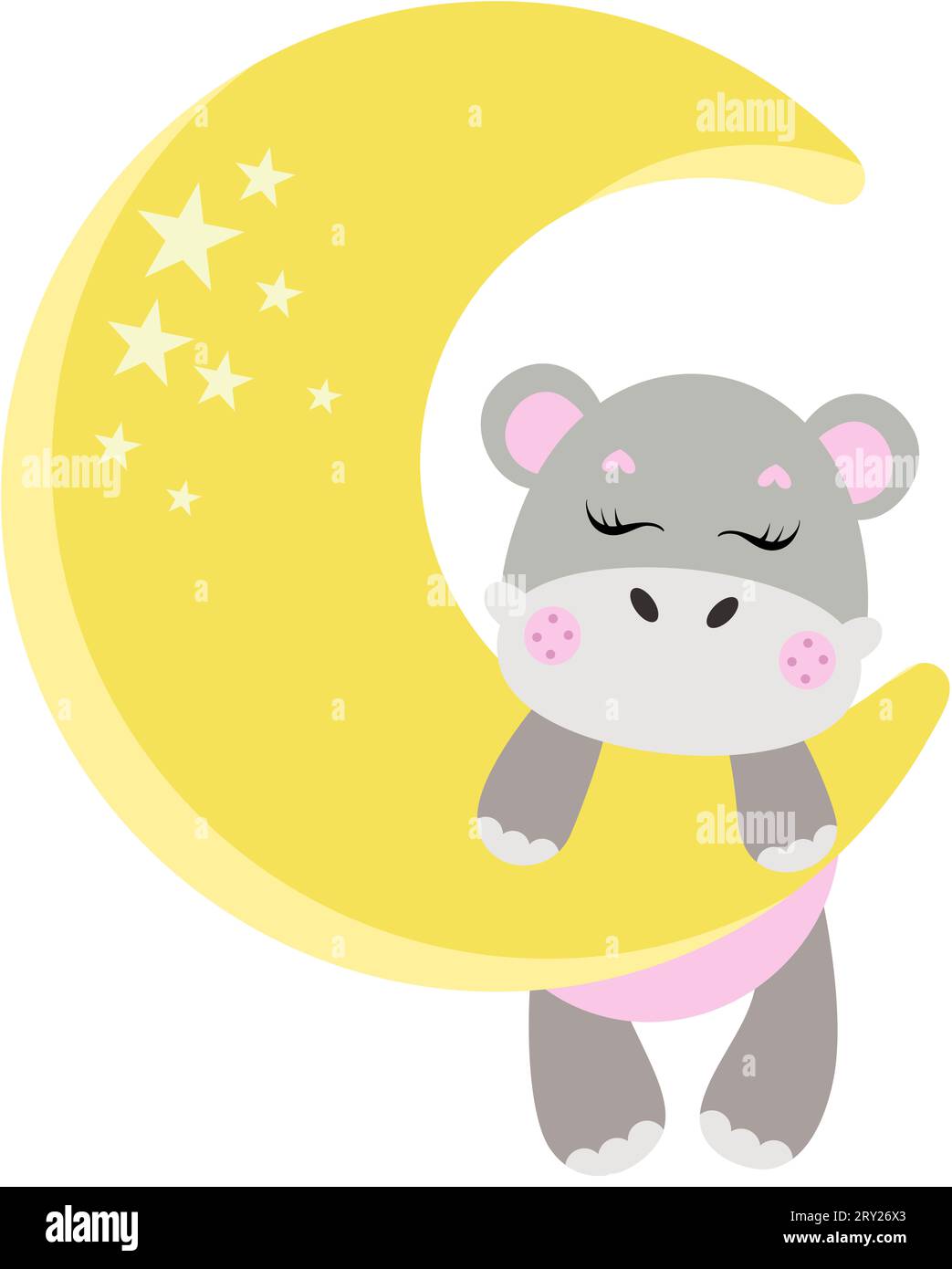Cute hippo hanging on yellow moon Stock Photo - Alamy