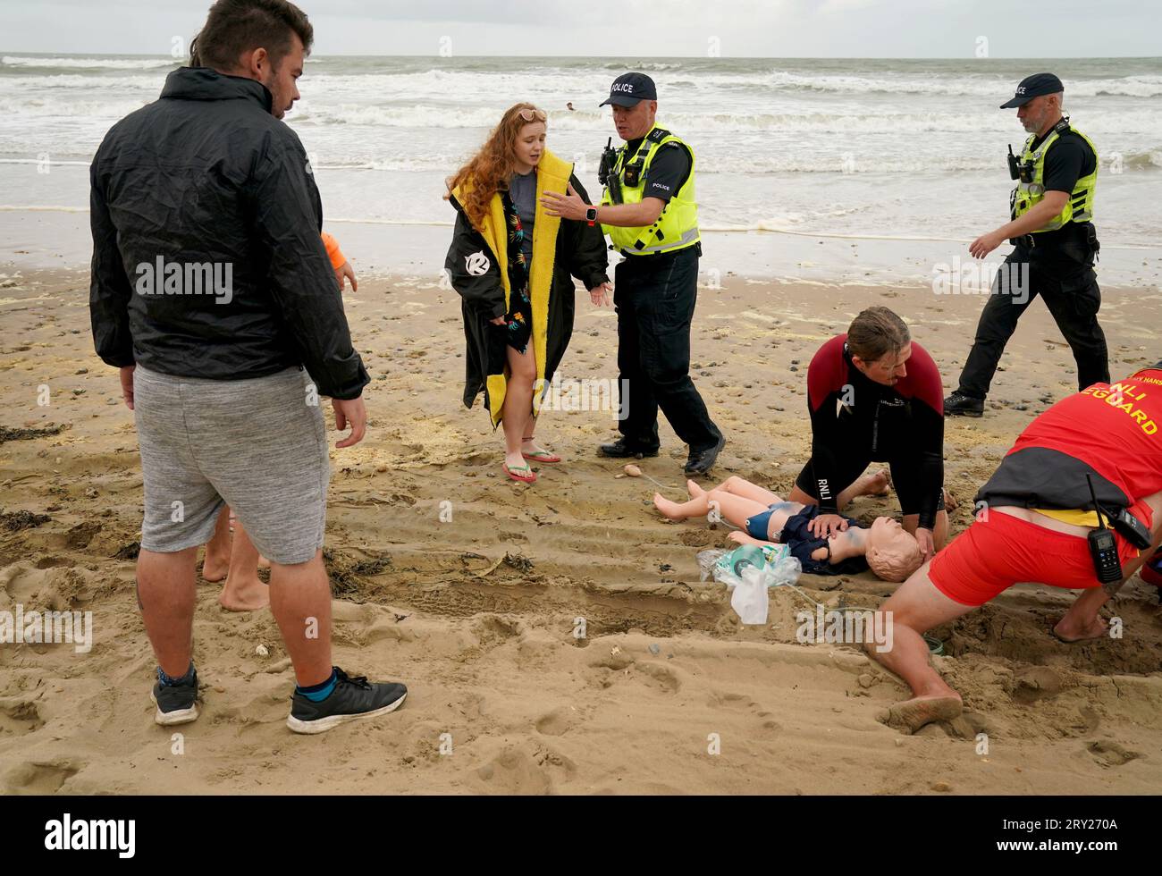 Actors and emergency services play out a scenario during a multi-agency ...