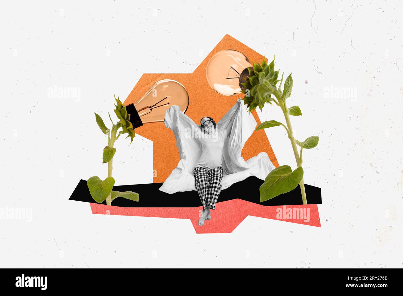 Illustration collage of girl awake good morning genius idea create eco ...