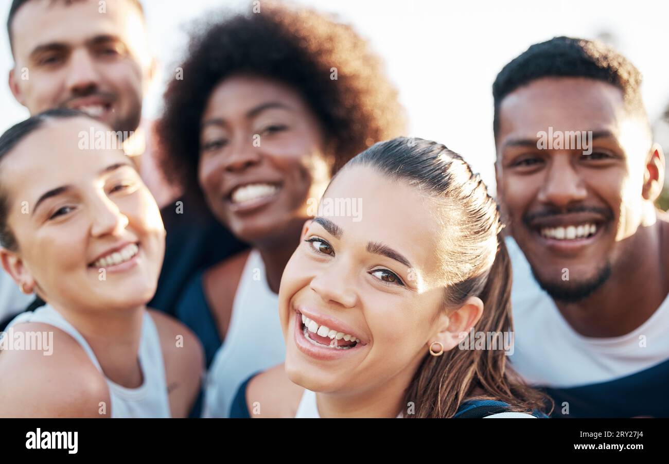 Cheerleader team, group and face of happy people ready for sports ...