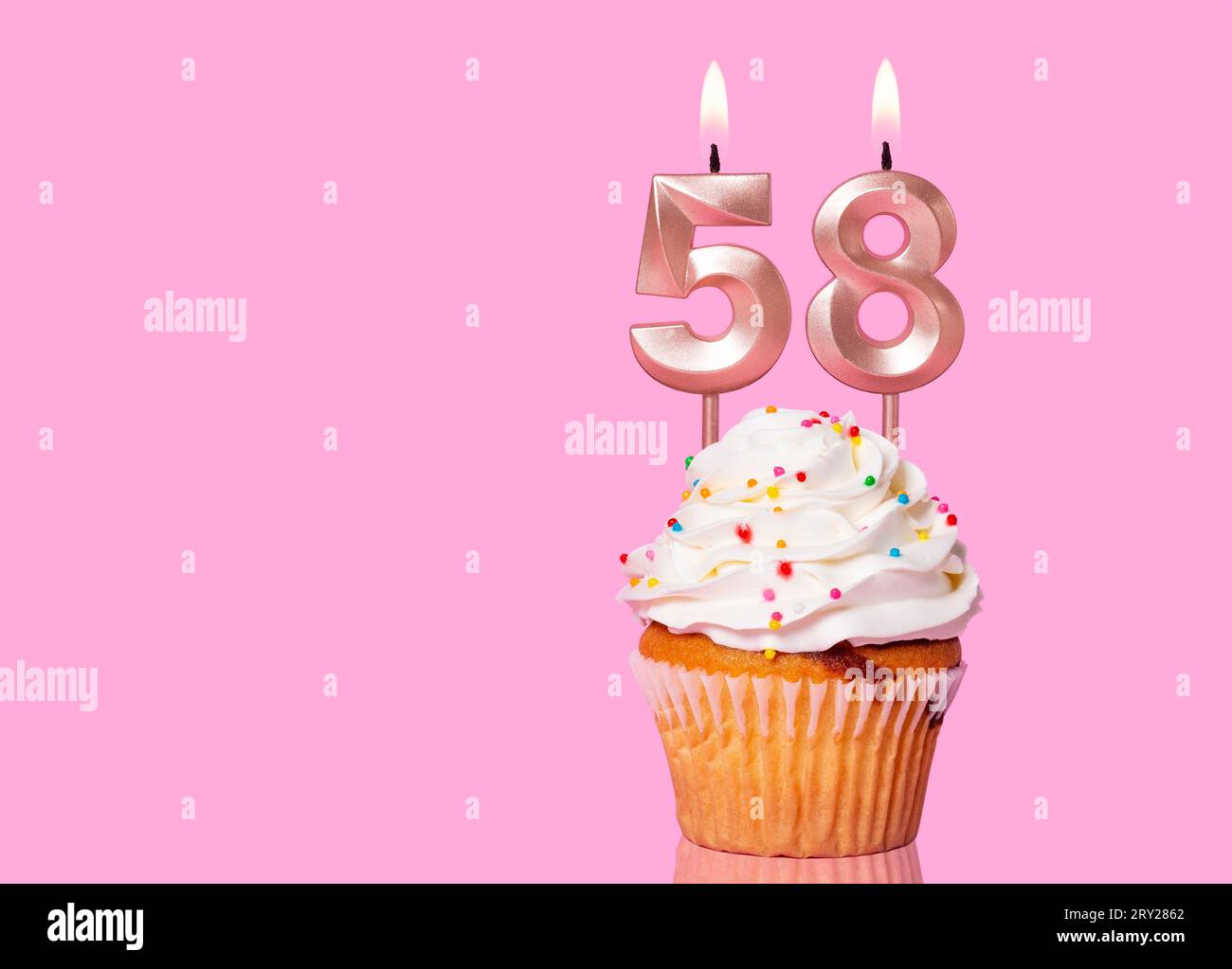 Birthday Cake With Candle Number 58 - On Pink Background Stock Photo ...