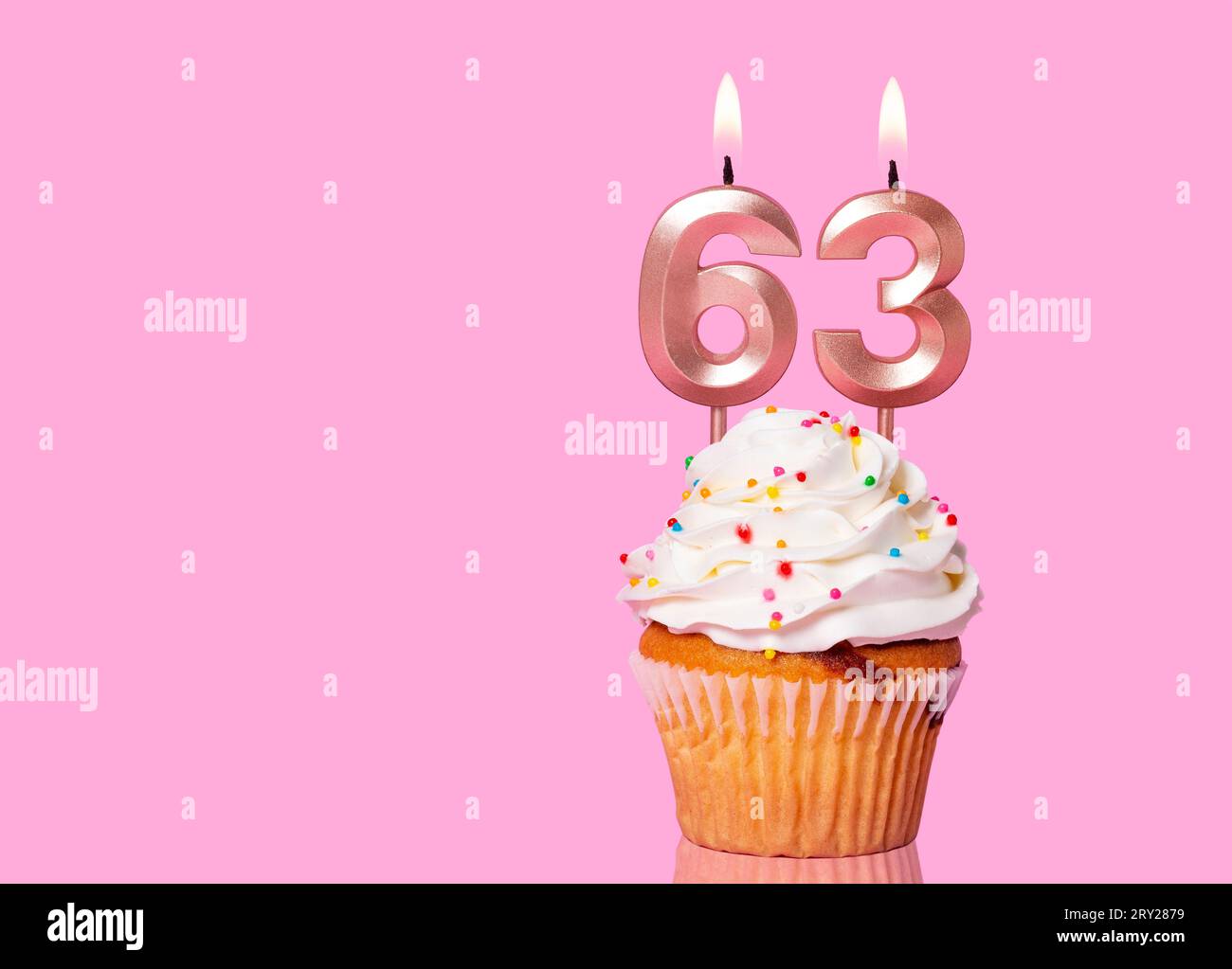 Birthday Cake With Candle Number 63 - On Pink Background Stock Photo ...