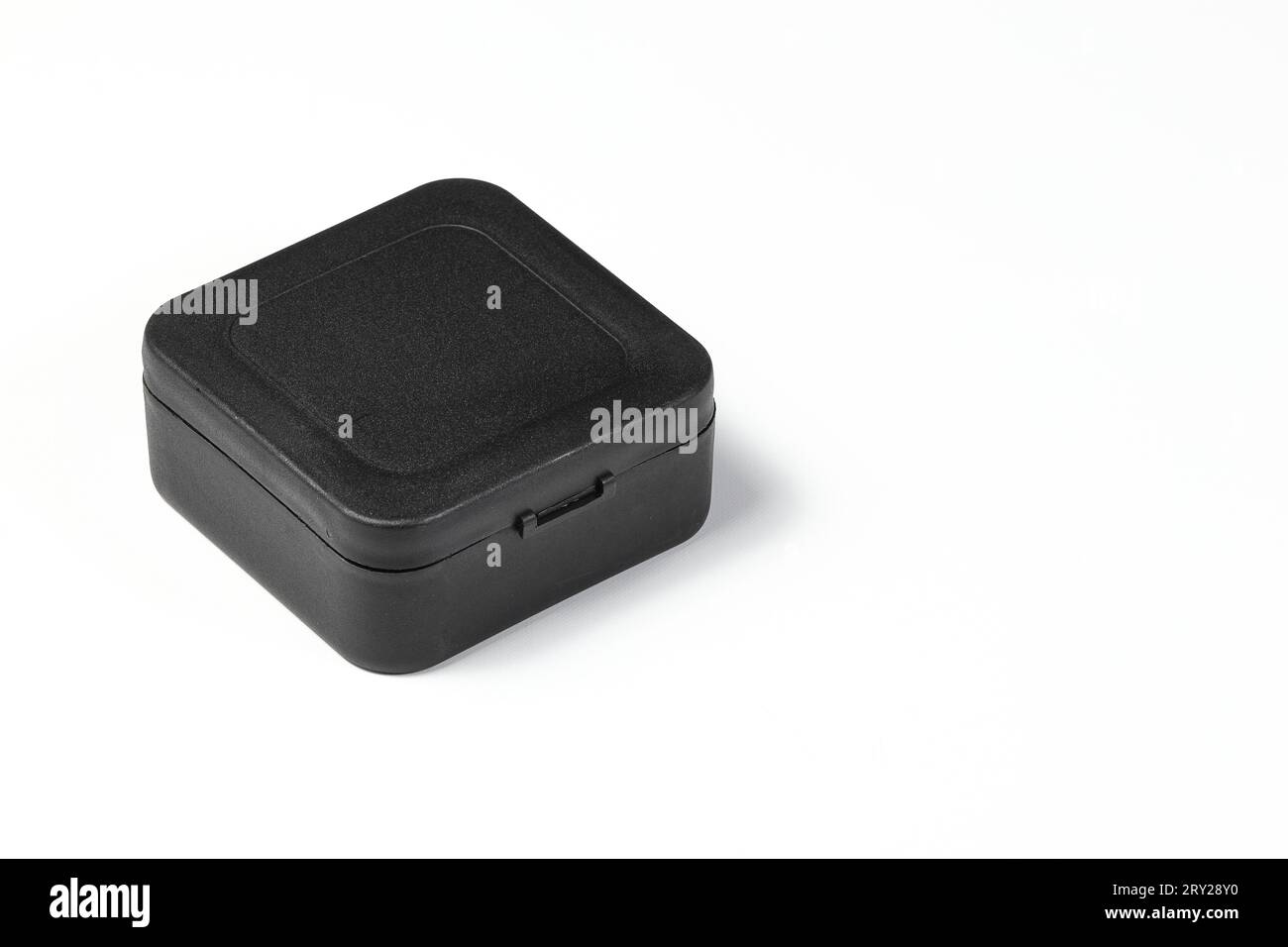 Empty small transparent black plastic box isolated on white background ...