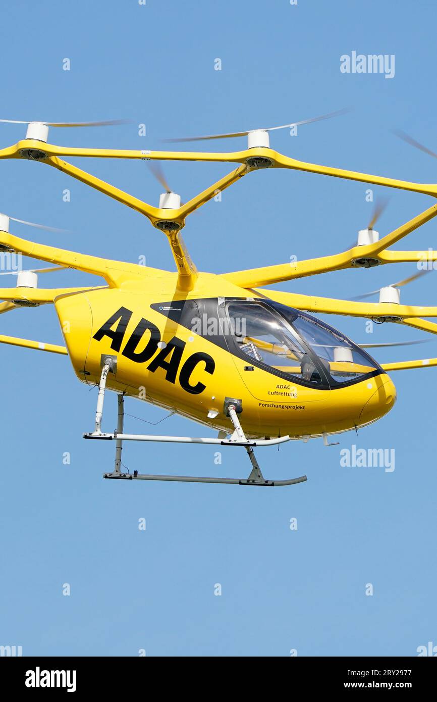28 September 2023, Baden-Württemberg, Bruchsal: An unmanned Volocopter ...