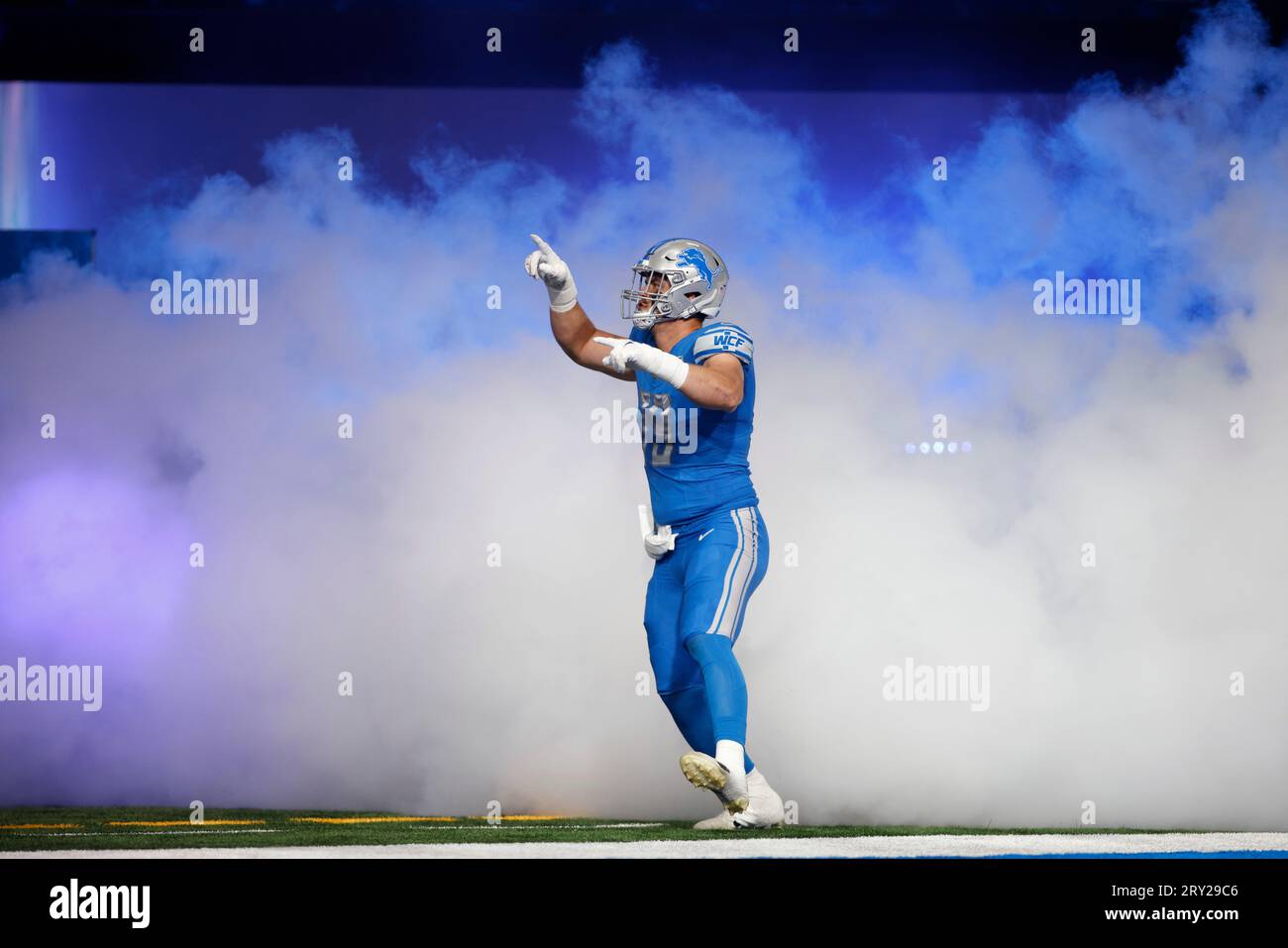 Detroit Lions defensive lineman John Cominsky is introduced before an ...