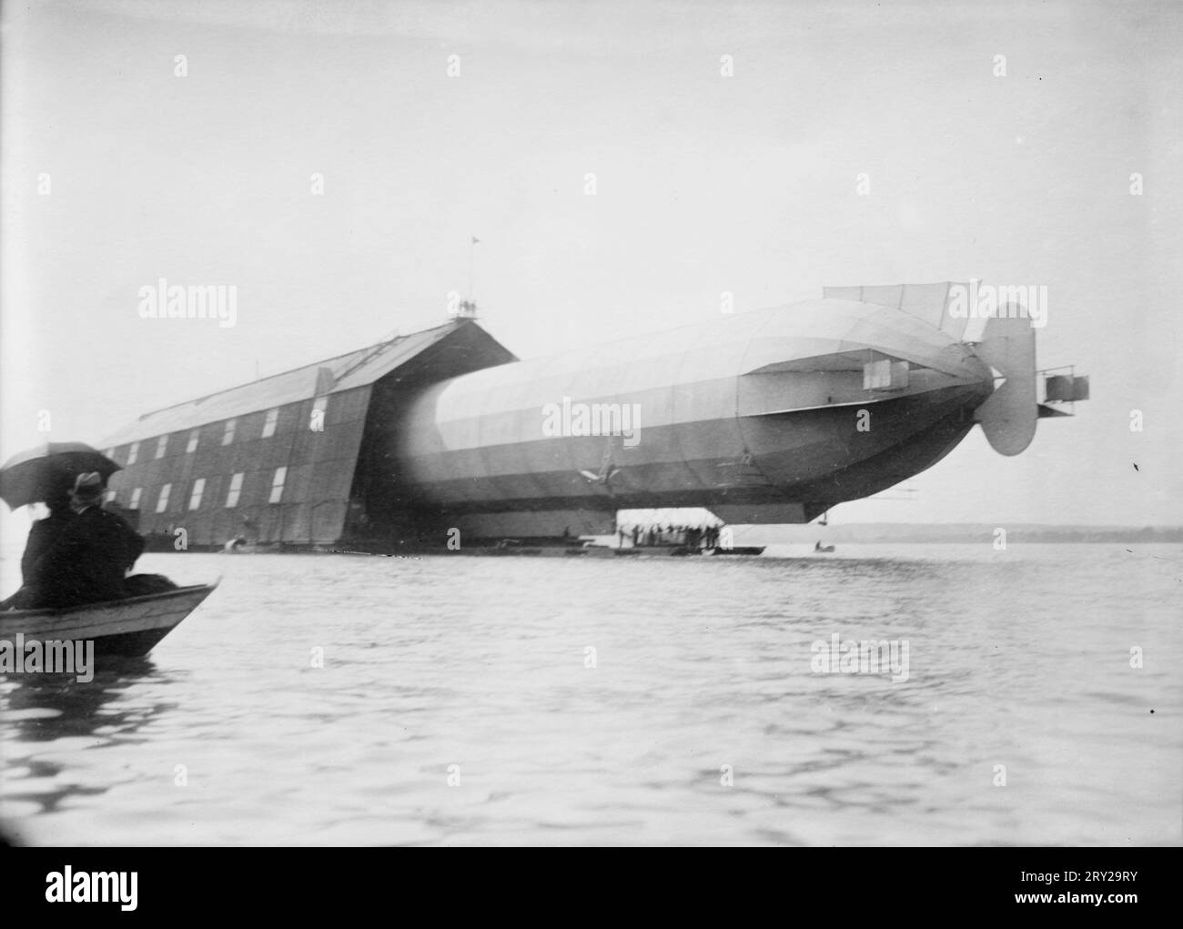 Zeppelin LZ-5 before launch, Manzell, Lake Constance, Germany, 1909 ...