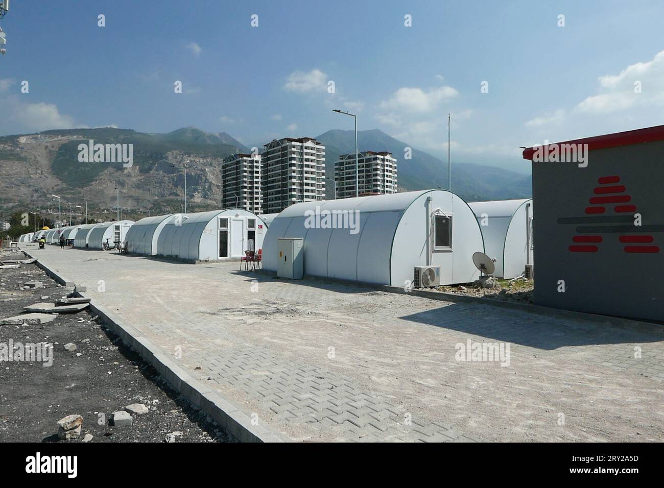 A shot of a temporary settlement for Syrian refugees displaced by ...