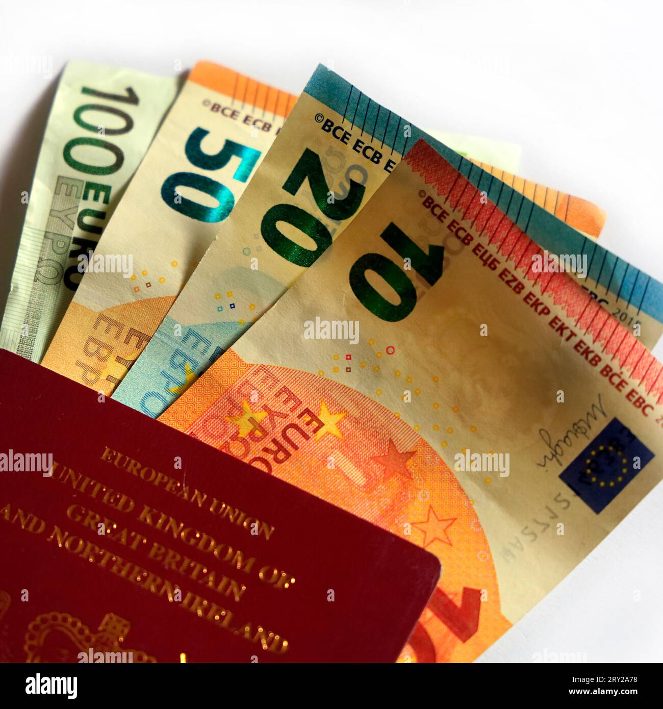 Euro notes of various denominations 10 euros,20 euros,50 euros,100 ...