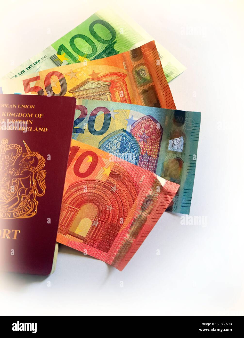Euro notes of various denominations 10 euros,20 euros,50 euros,100 ...