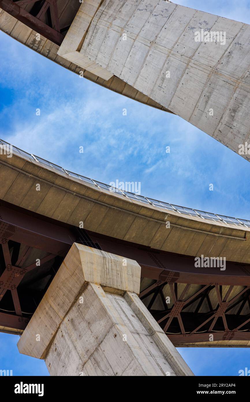Overhead road junctions around the town of Messina on the island of ...