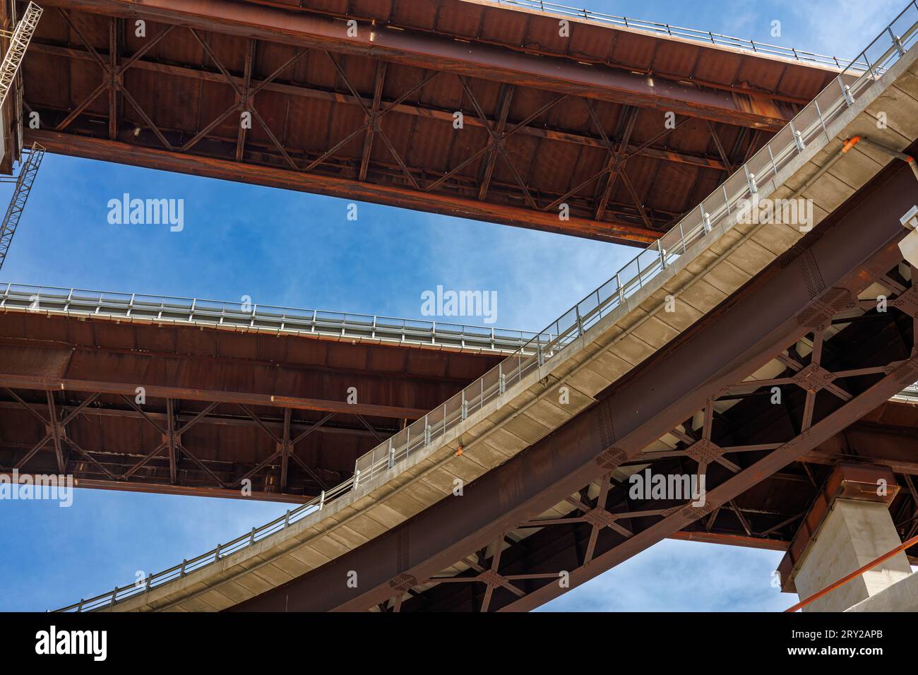 Overhead road junctions around the town of Messina on the island of ...