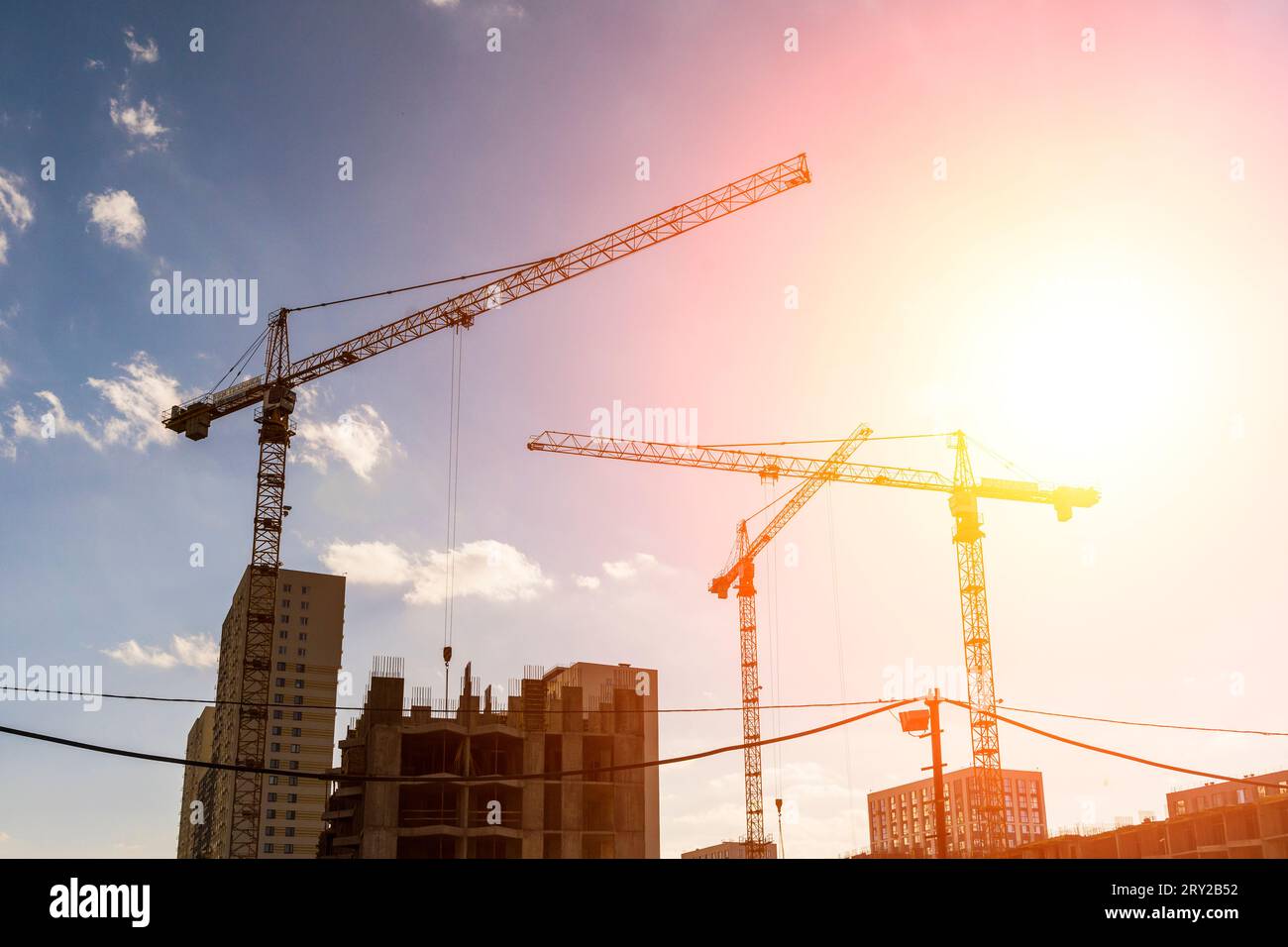 Construction industry building. Construction industry site with cranes ...