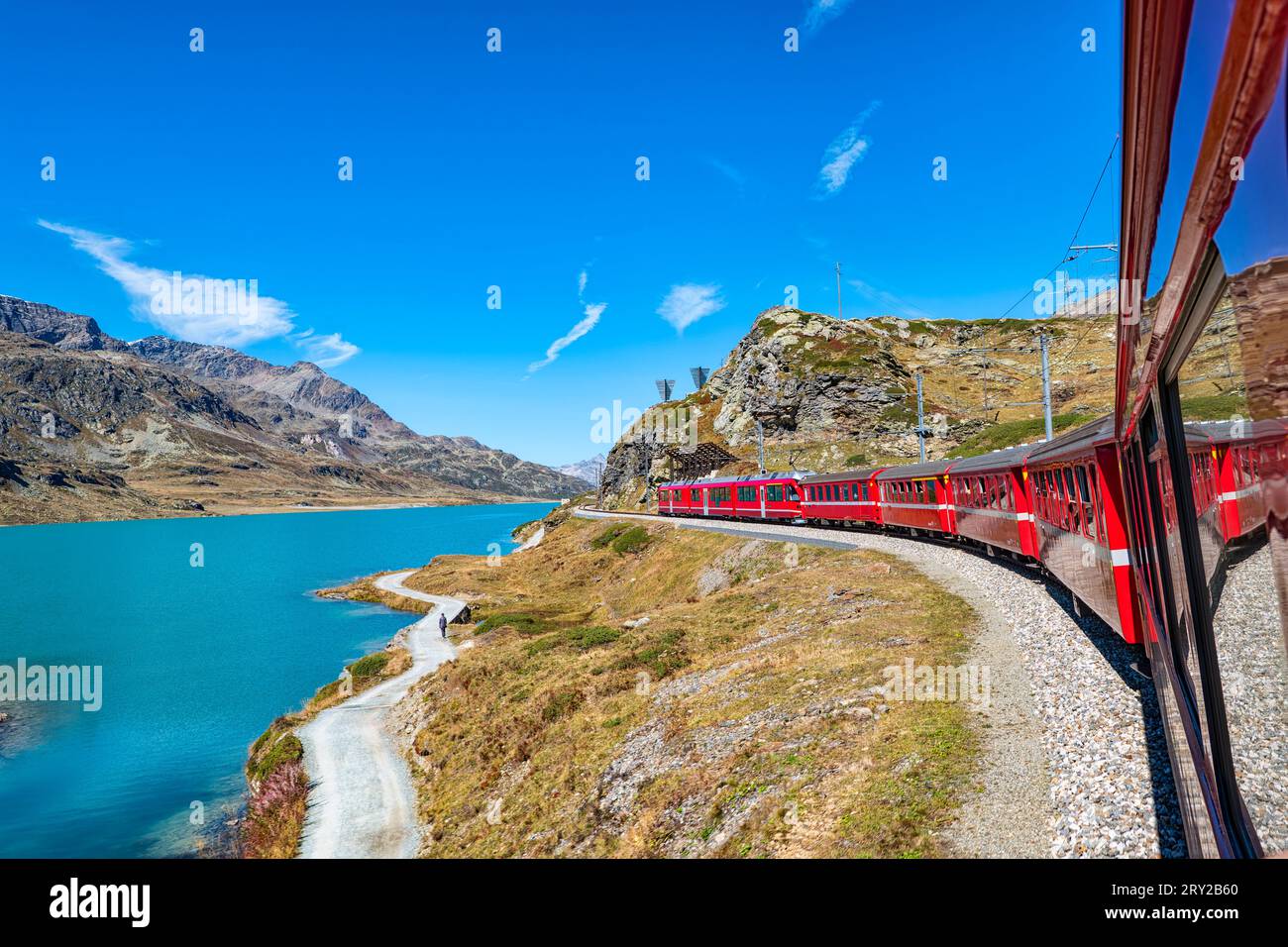 Red train of Bernina in the Swiss alps Stock Photo - Alamy