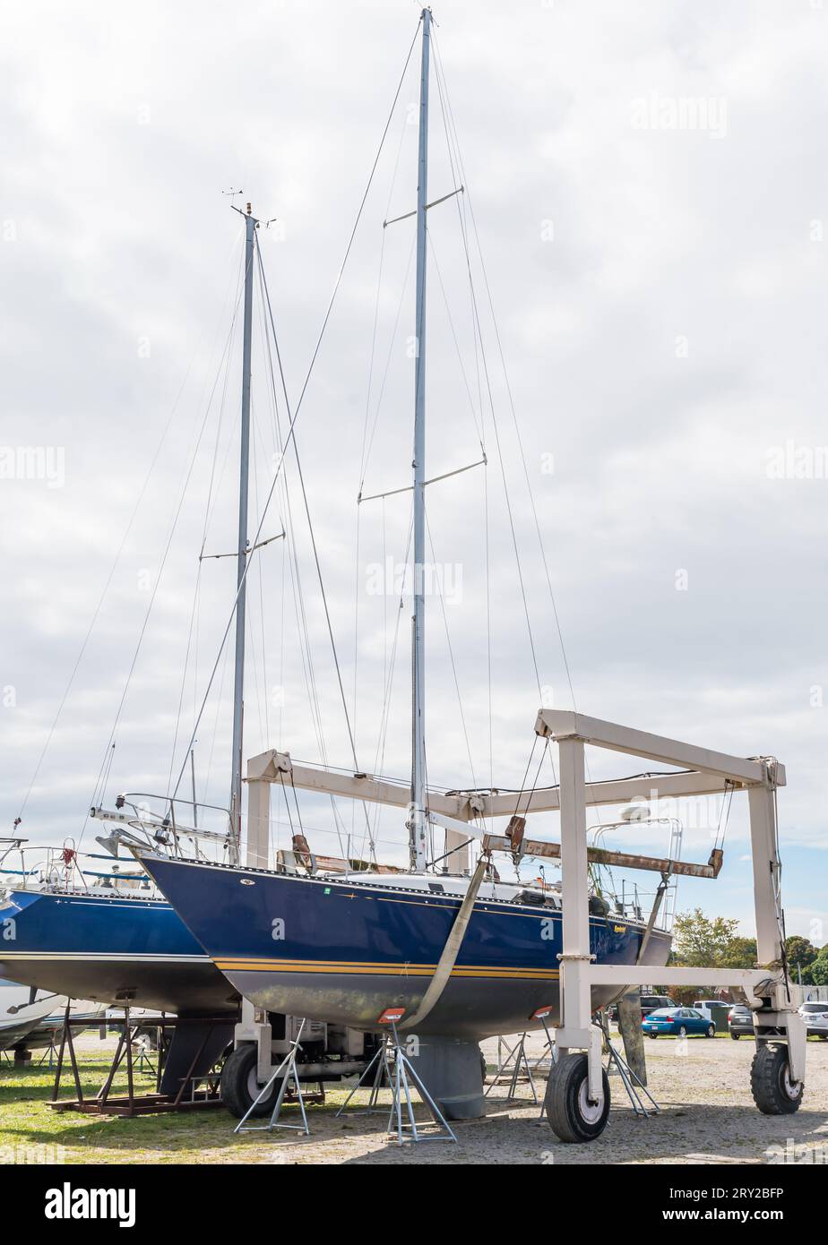Two sailboats in dry dock at the marina next to the Dunkirk City Pier ...