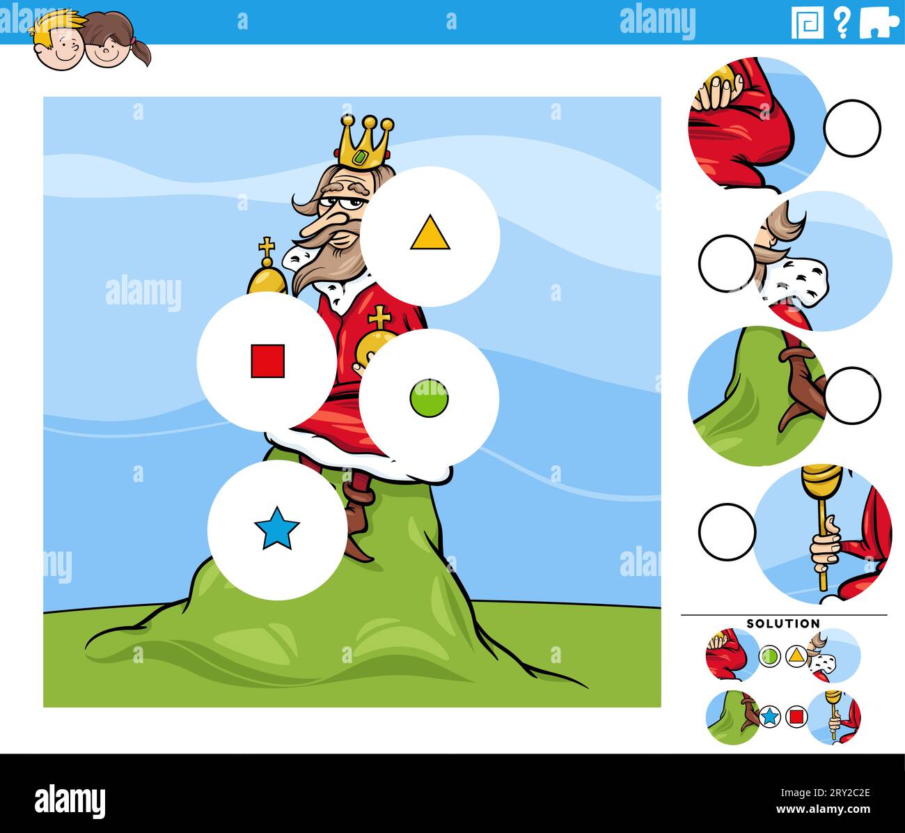 Cartoon illustration of educational match the pieces jigsaw puzzle game ...