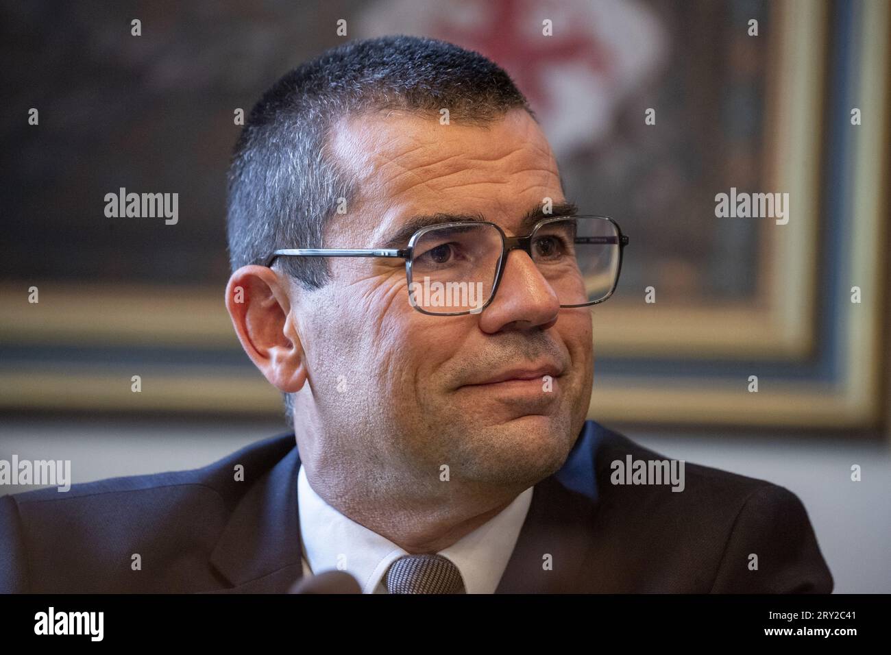 N-VA's Sander Loones pictured during a press conference at the Federal ...