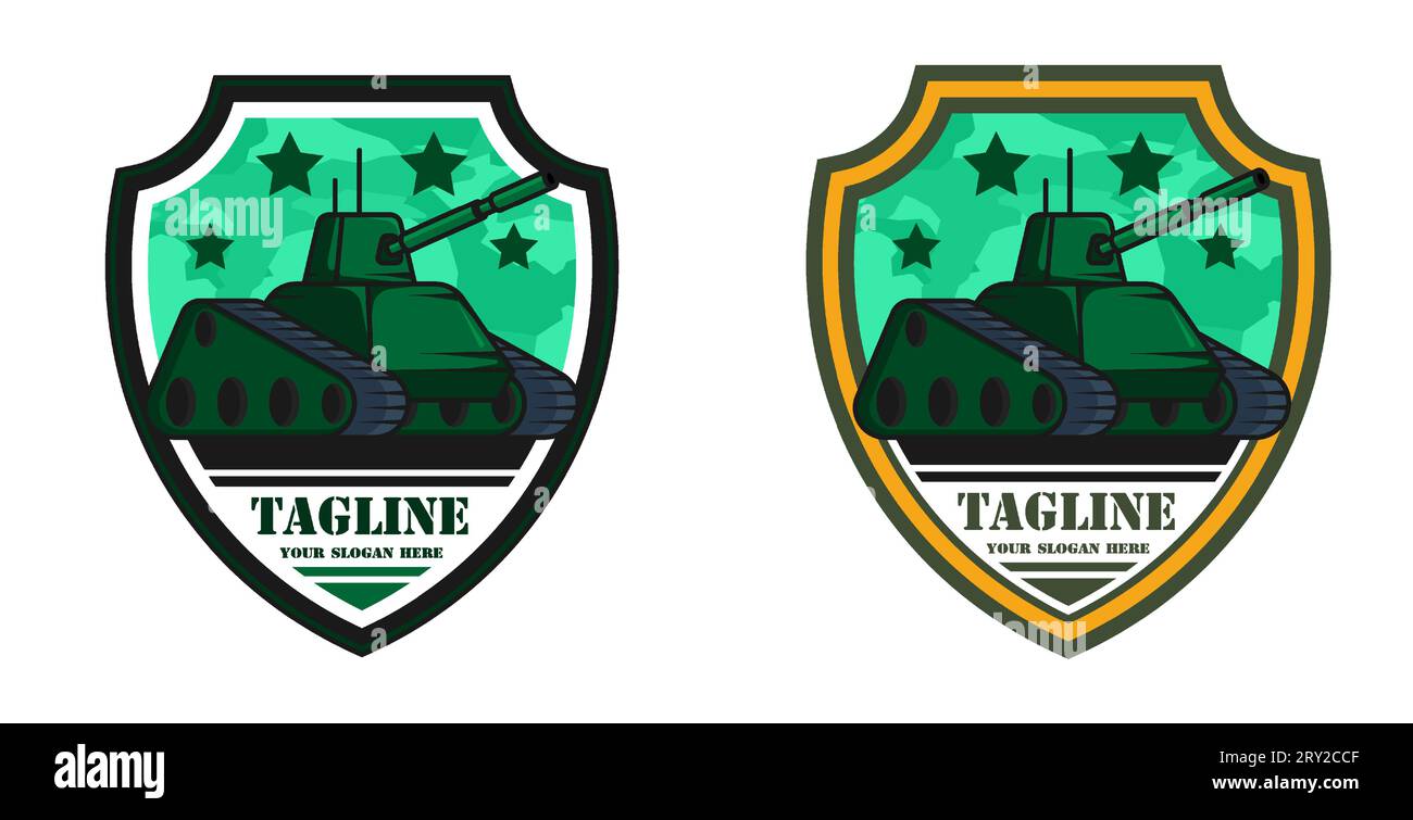 Emblem of war tank forces officer. Combat army track tank with green ...