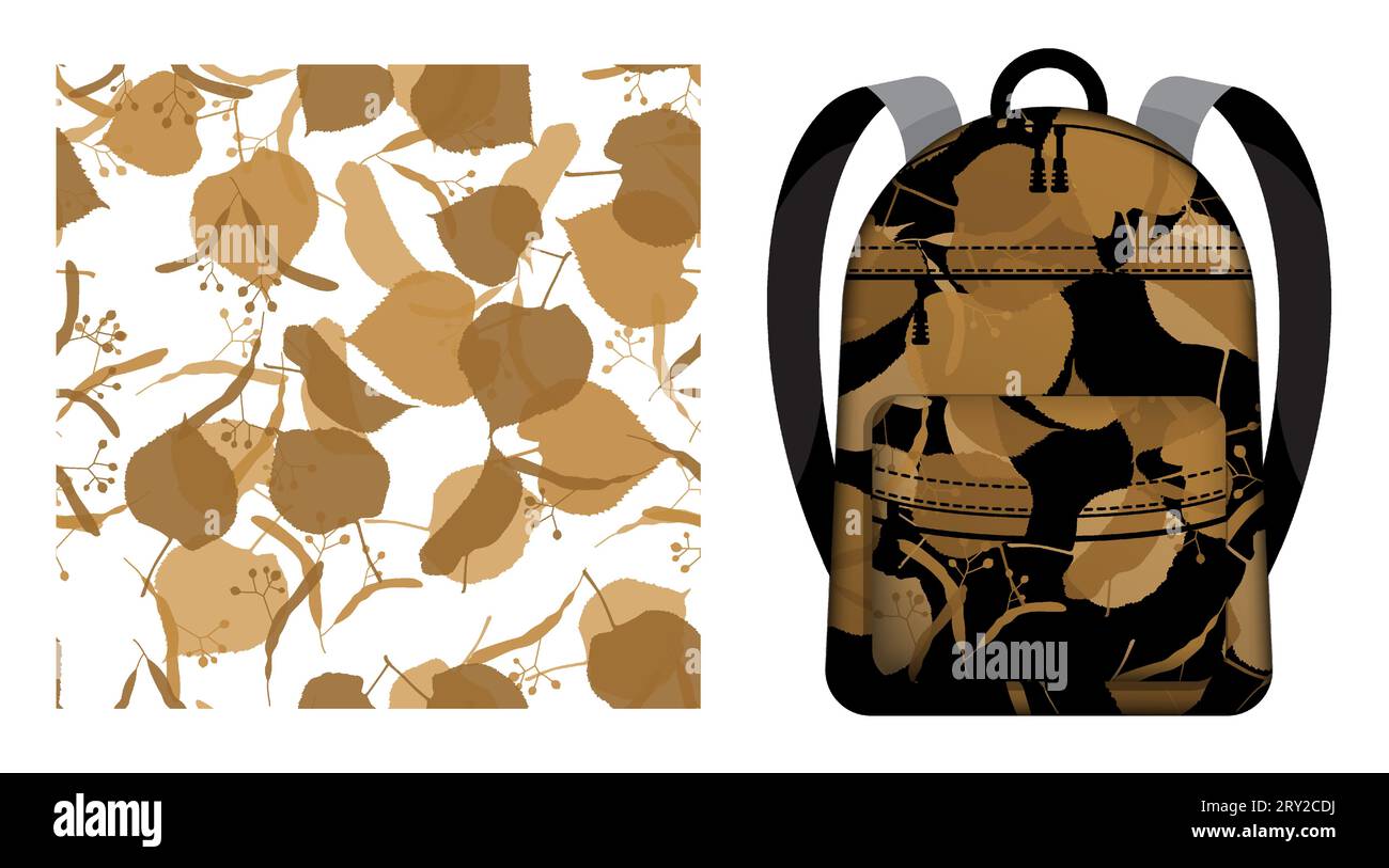 Children school backpack decorated brown silhouettes of linden tree ...