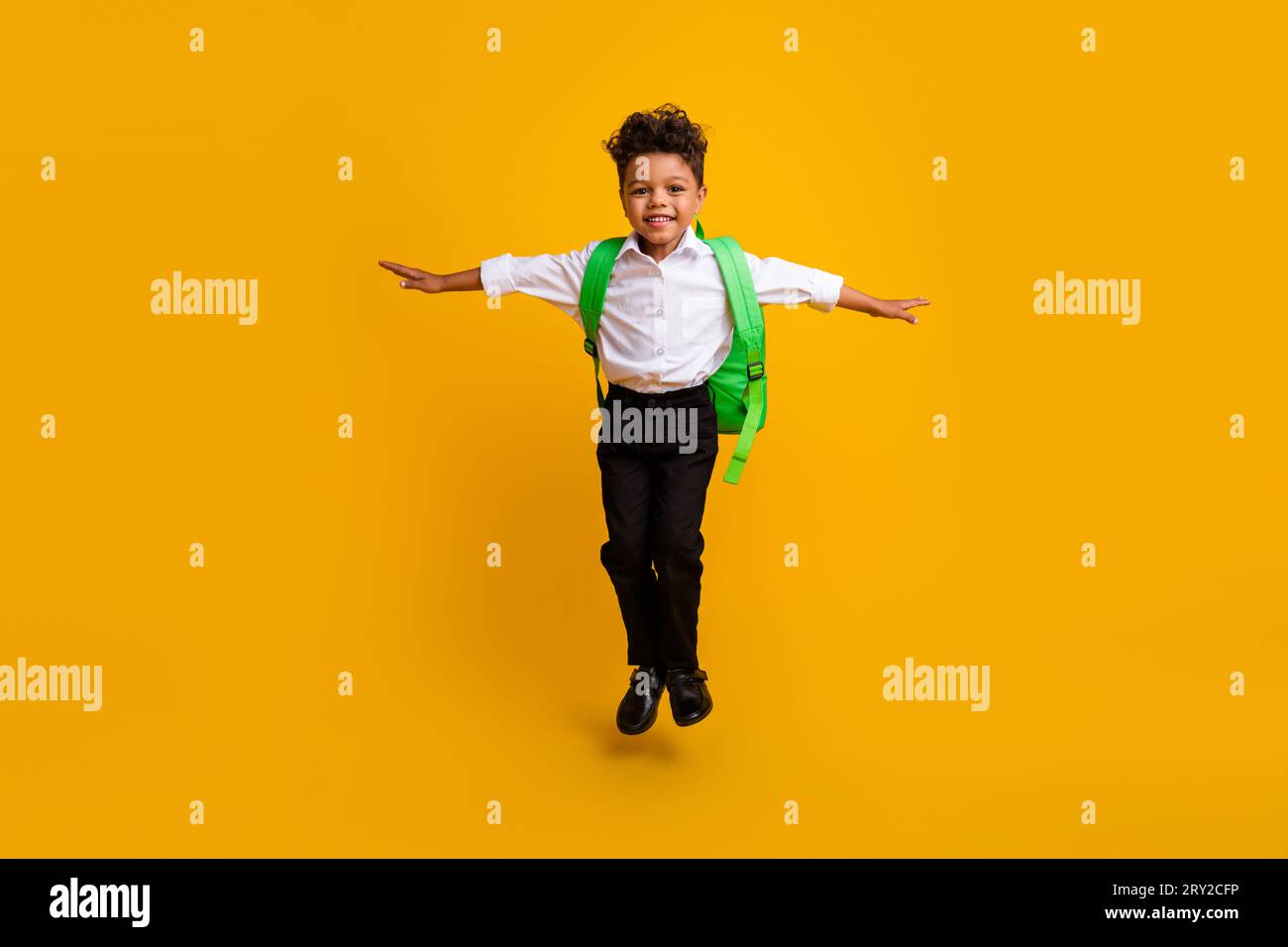 Full size photo of positive optimistic schoolboy dressed white shirt ...